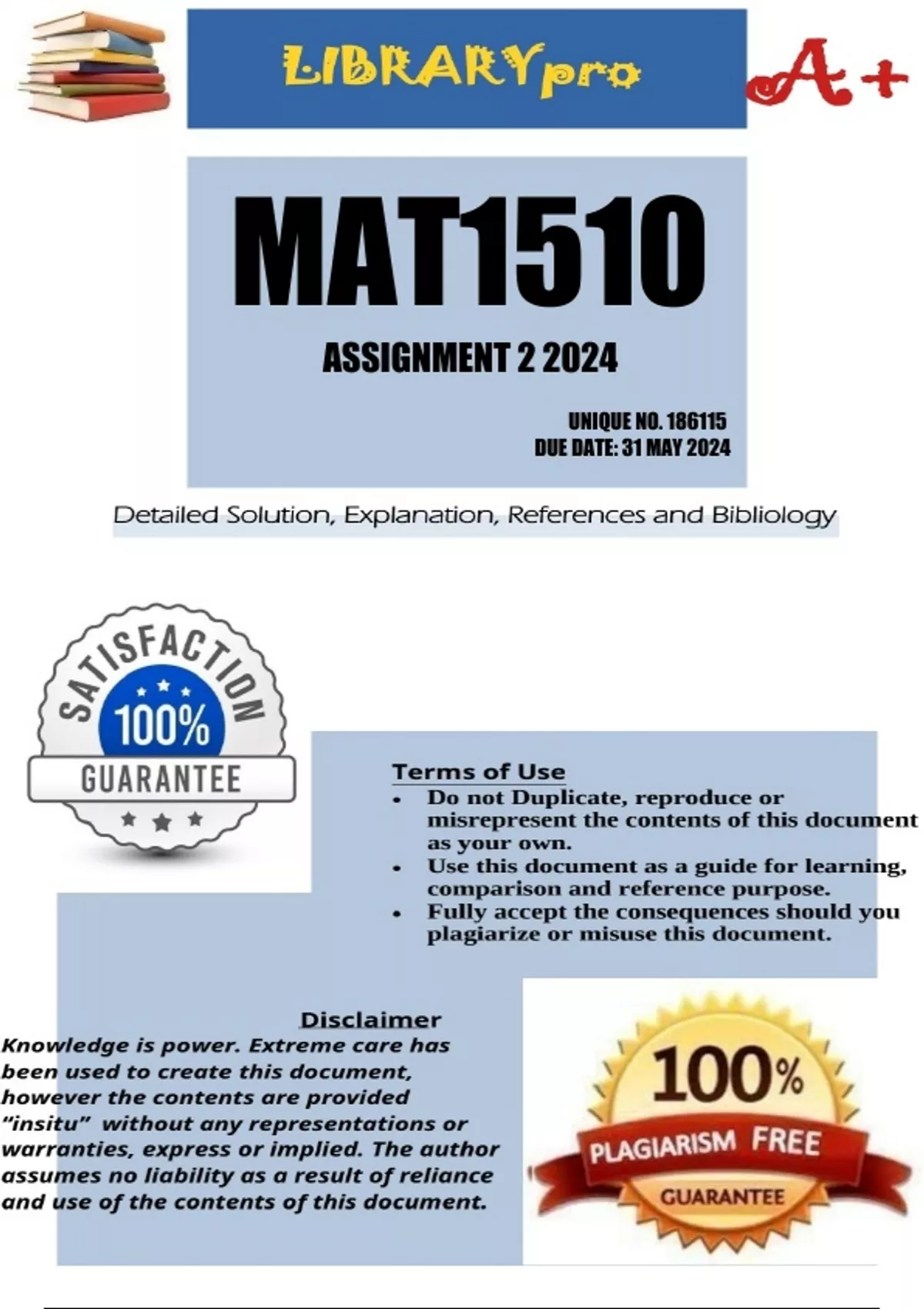 MAT1510 Assignment 2 2024 - DUE 31 May 2024 - Precalculus Mathematics A ...