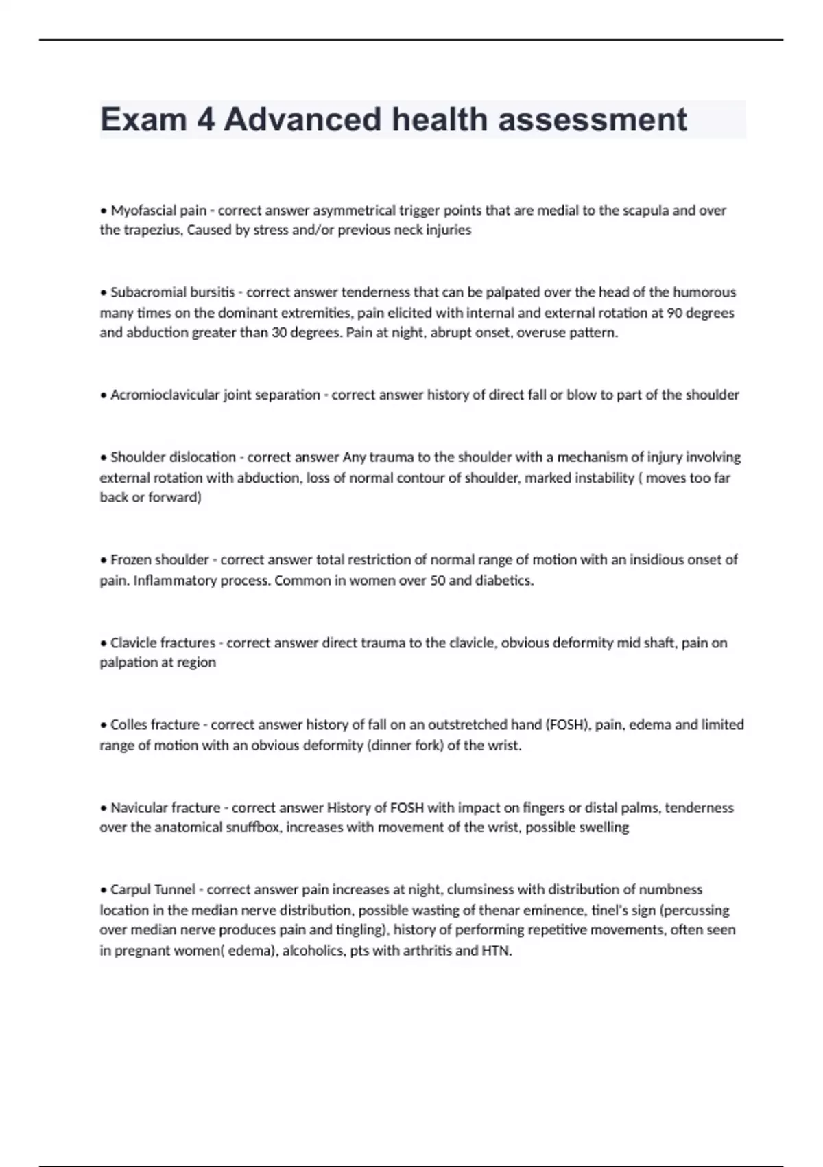 Exam 4 Advanced health assessment well answered - Advanced health ...