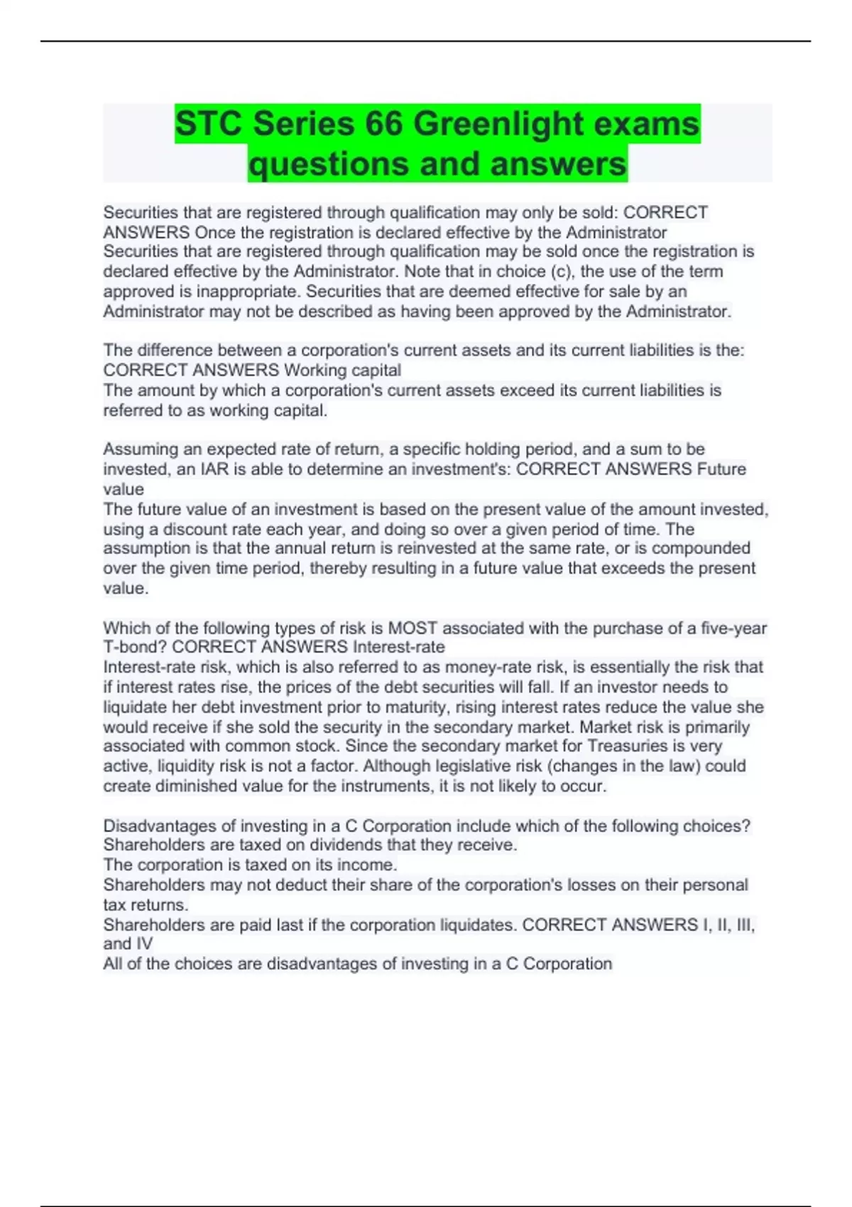 STC Series 66 Greenlight exams questions and answers - STC Series 66 ...