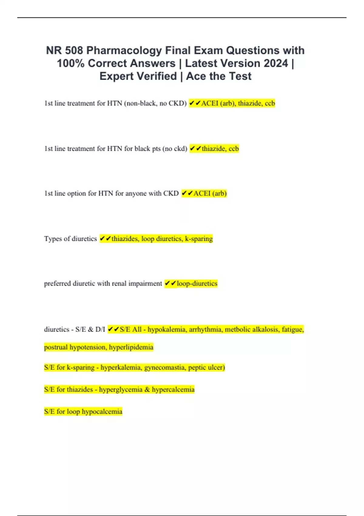 NR 508 Pharmacology Final Exam Questions with 100% Correct Answers ...