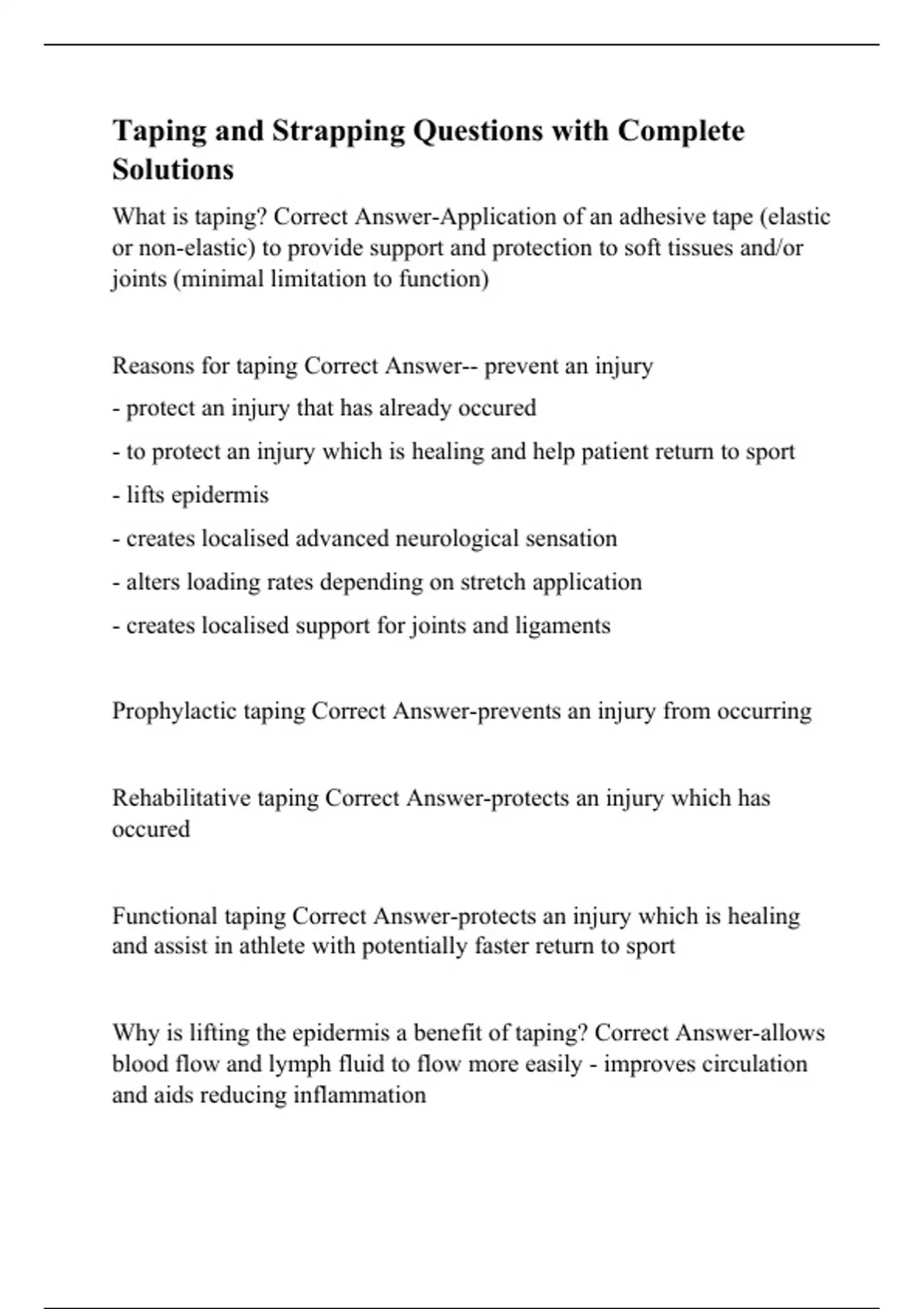 Taping and Strapping Questions with Complete Solutions. - Taping and ...