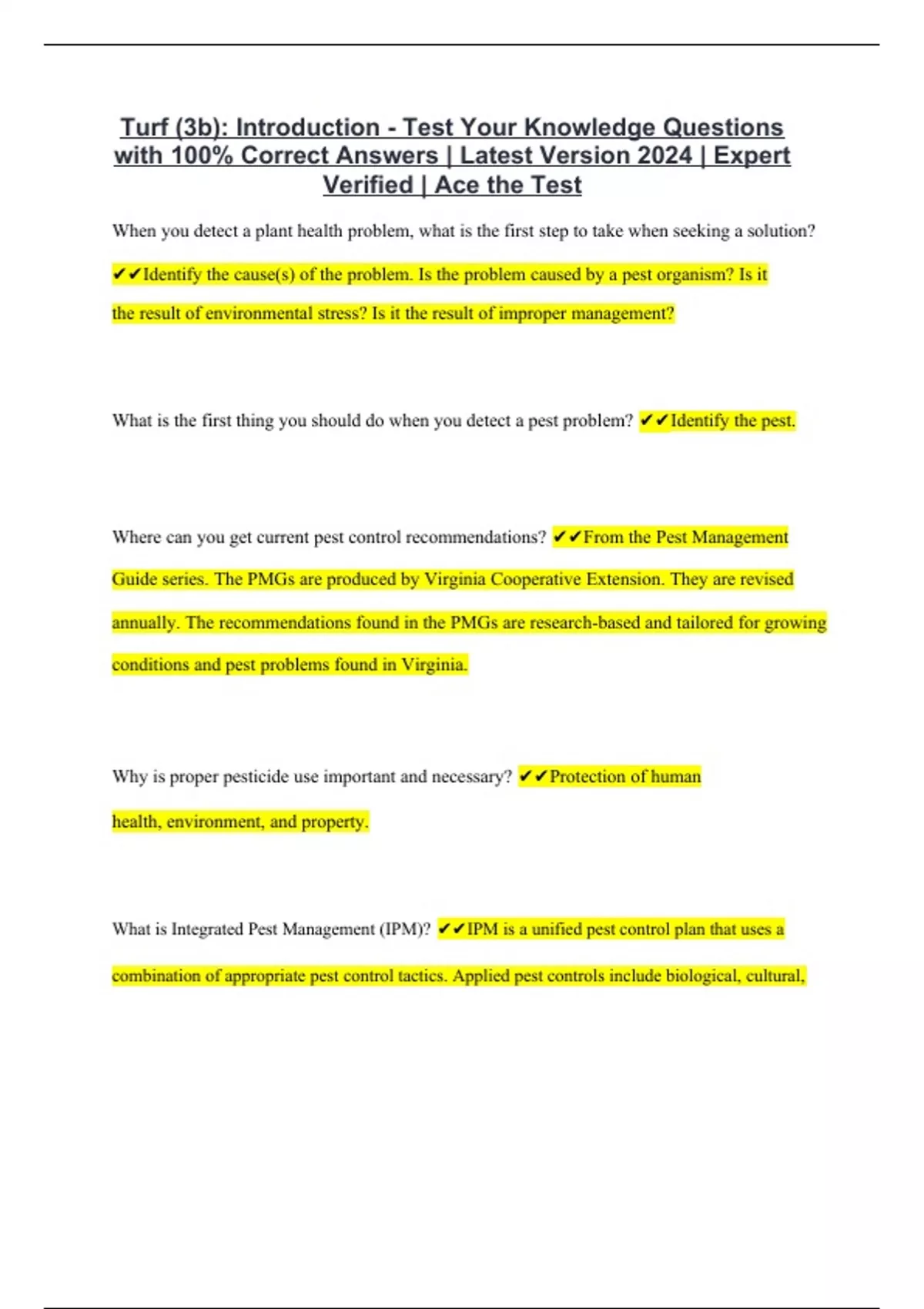 Turf (3b): Introduction - Test Your Knowledge Questions with 100% ...