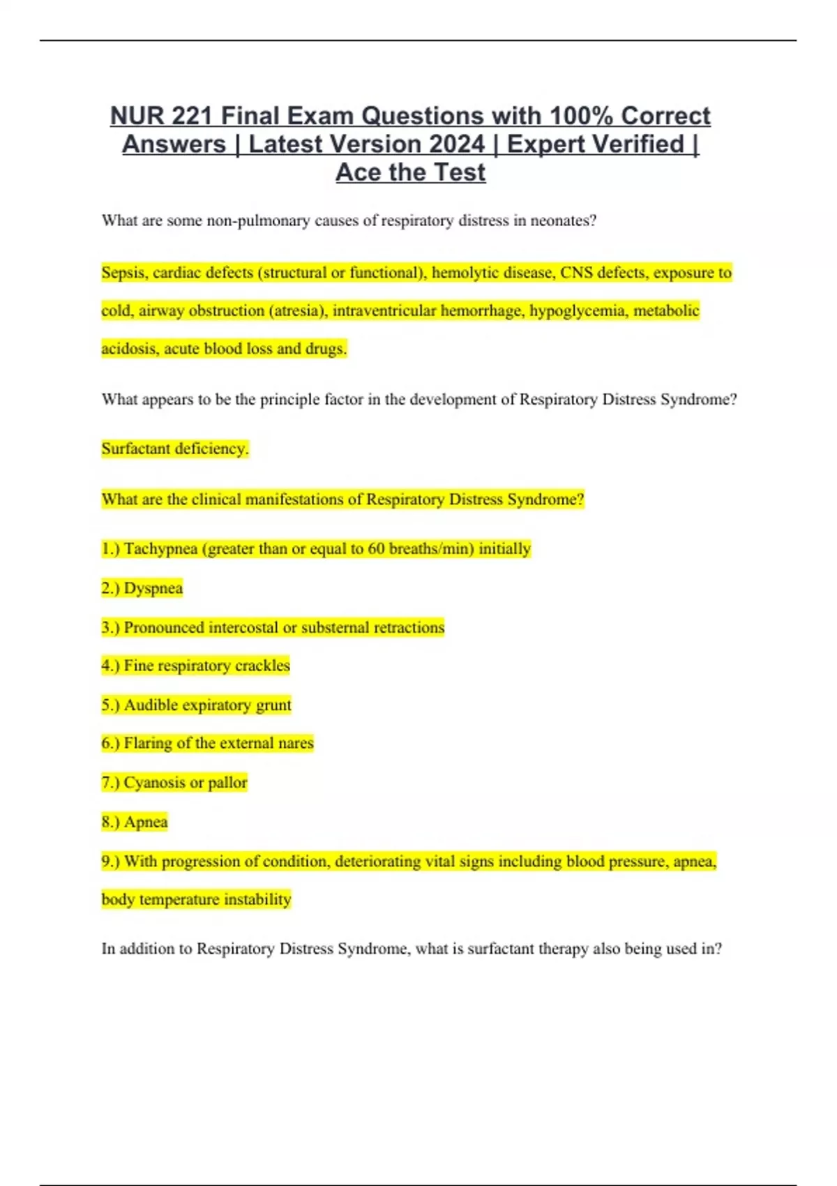 NUR 221 Final Exam Questions with 100% Correct Answers | Latest Version ...