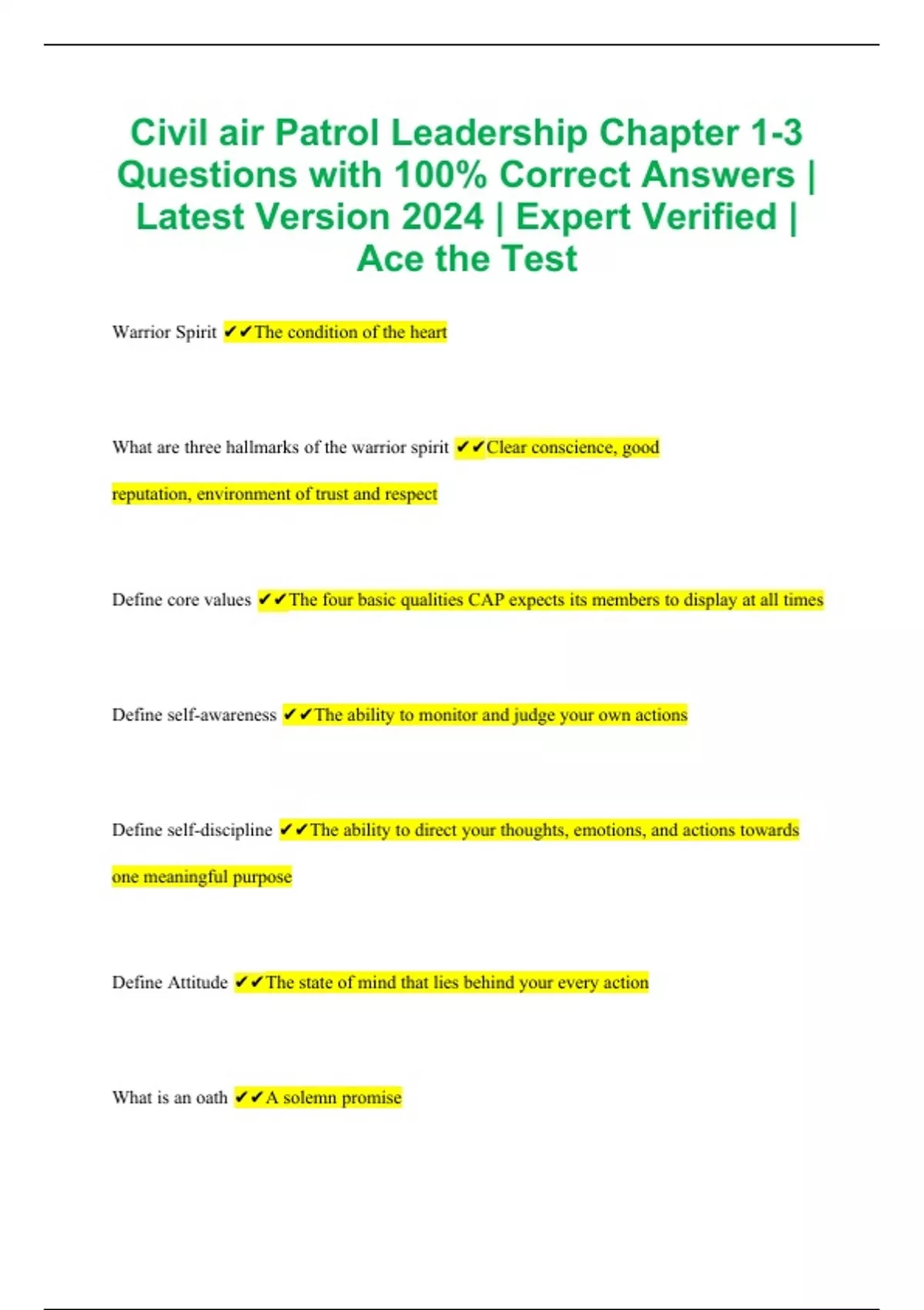 Civil air Patrol Leadership Chapter 1-3 Questions with 100% Correct ...