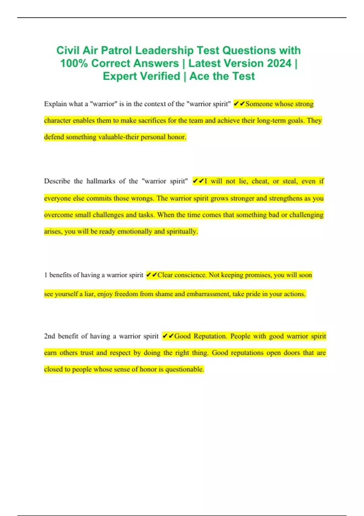 Civil Air Patrol Leadership Test Questions with 100% Correct Answers ...