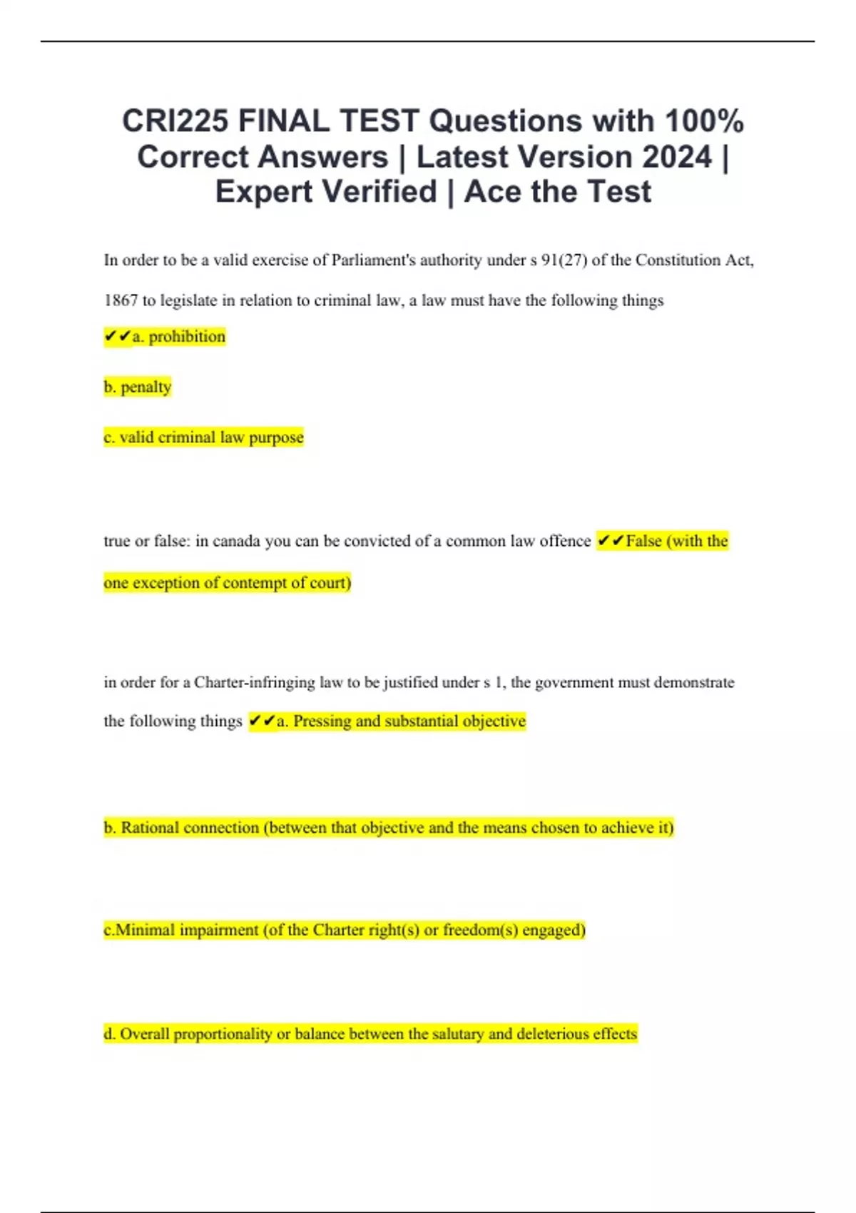 CRI225 FINAL TEST Questions with 100% Correct Answers | Latest Version ...