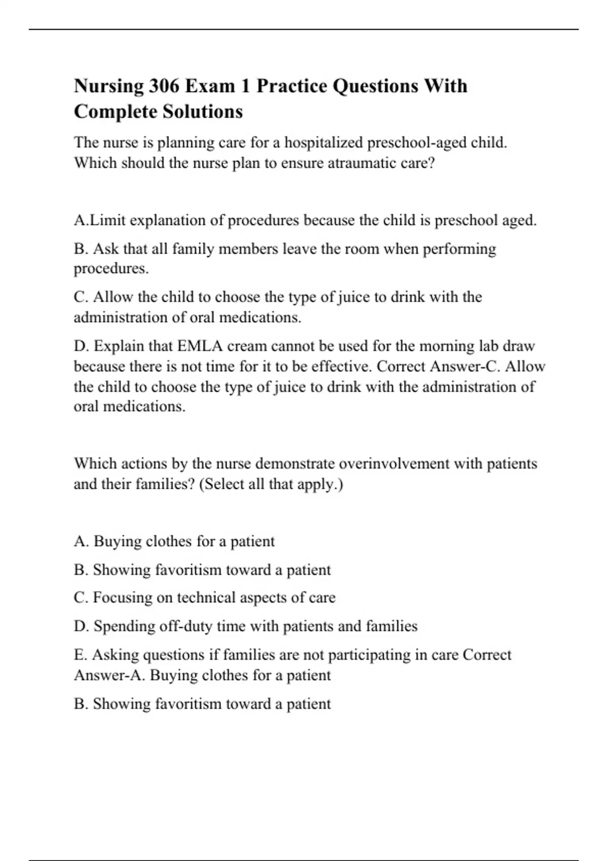 Nursing 306 Exam 1 Practice Questions With Complete Solutions - Nursing ...