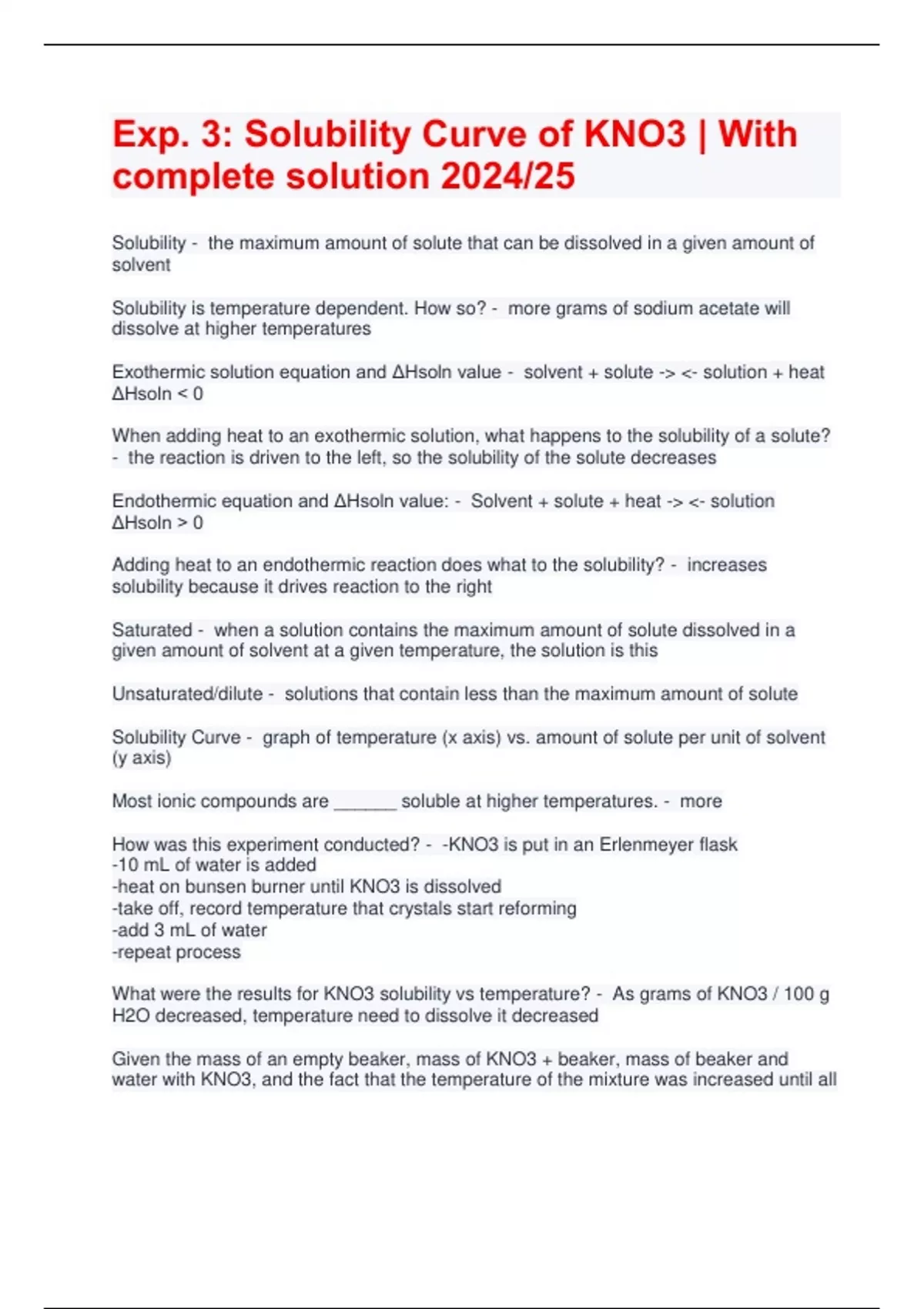 Exp. 3: Solubility Curve of KNO3 | With complete solution 2024/25 - Exp. 3: Solubility Curve of ...