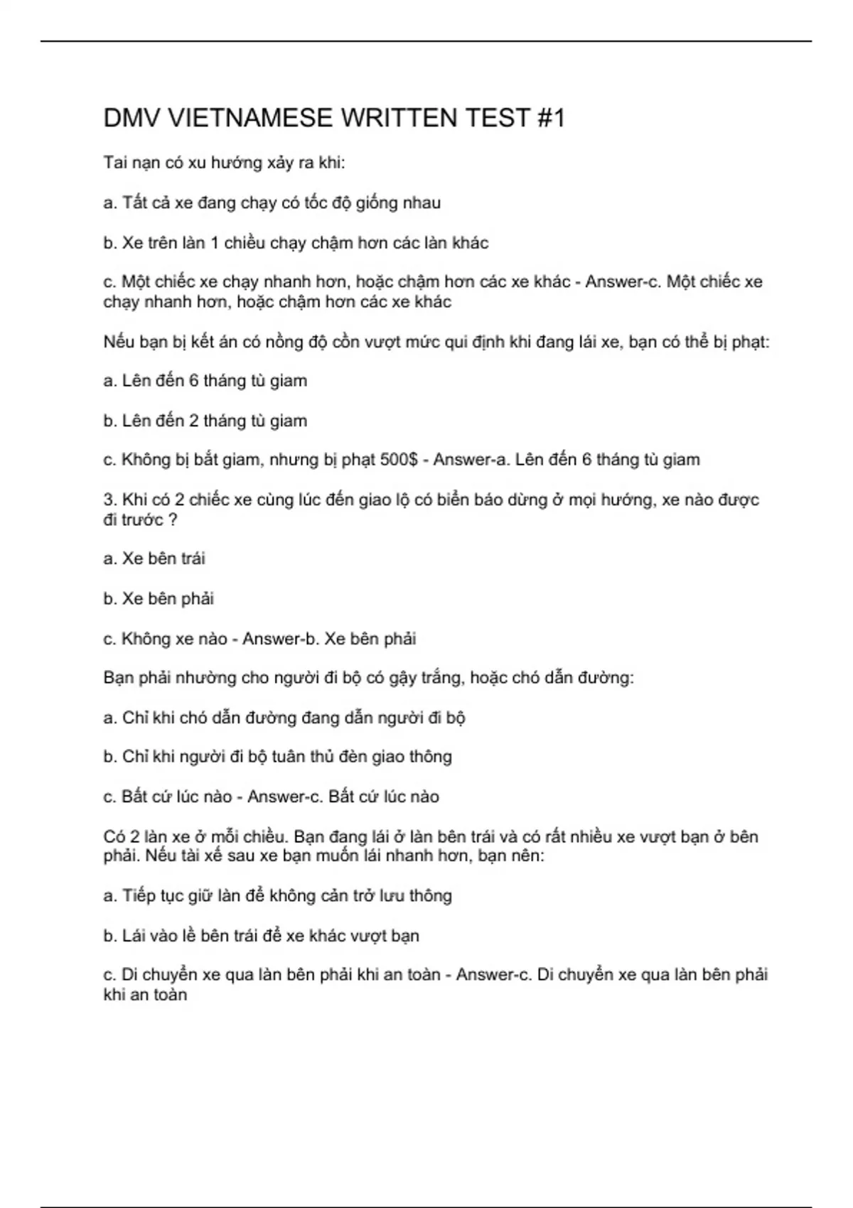 Dmv Vietnamese Written Test #1 - Dmv Vietnamese - Stuvia UK