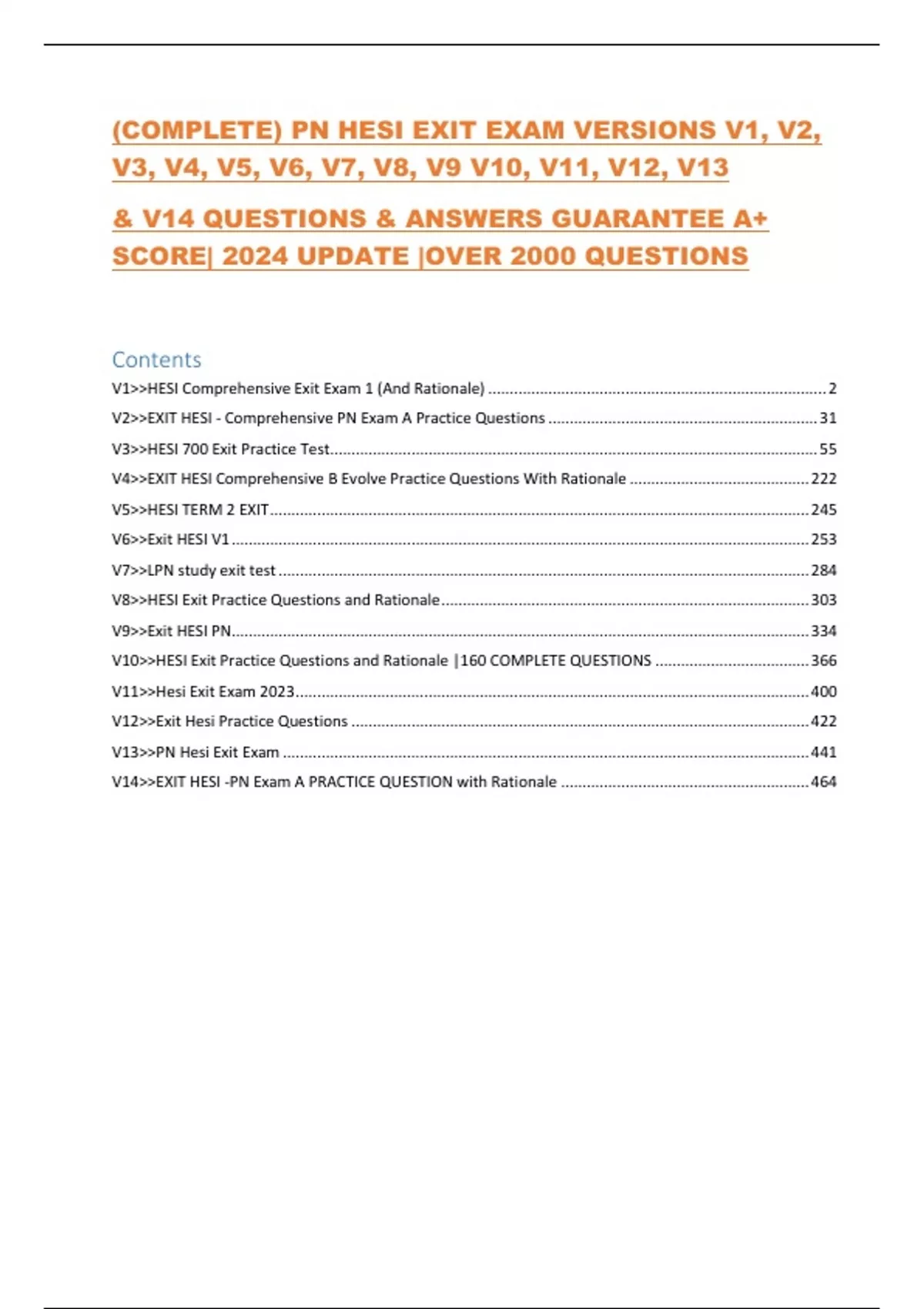 (COMPLETE) PN HESI EXIT EXAM VERSIONS V1, V2, V3, V4, V5, V6, V7, V8, V9 V10, V11, V12, V13 ...