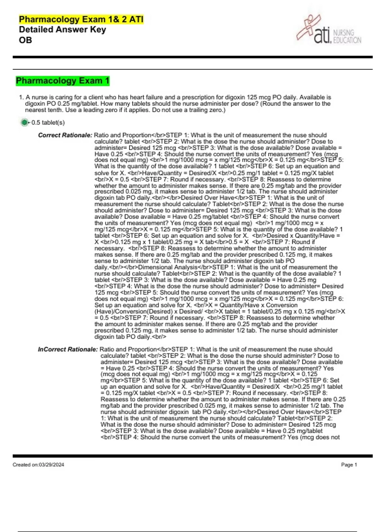 Pharmacology 1st Semester Nursing STLCC Exam With Complete Solution ...