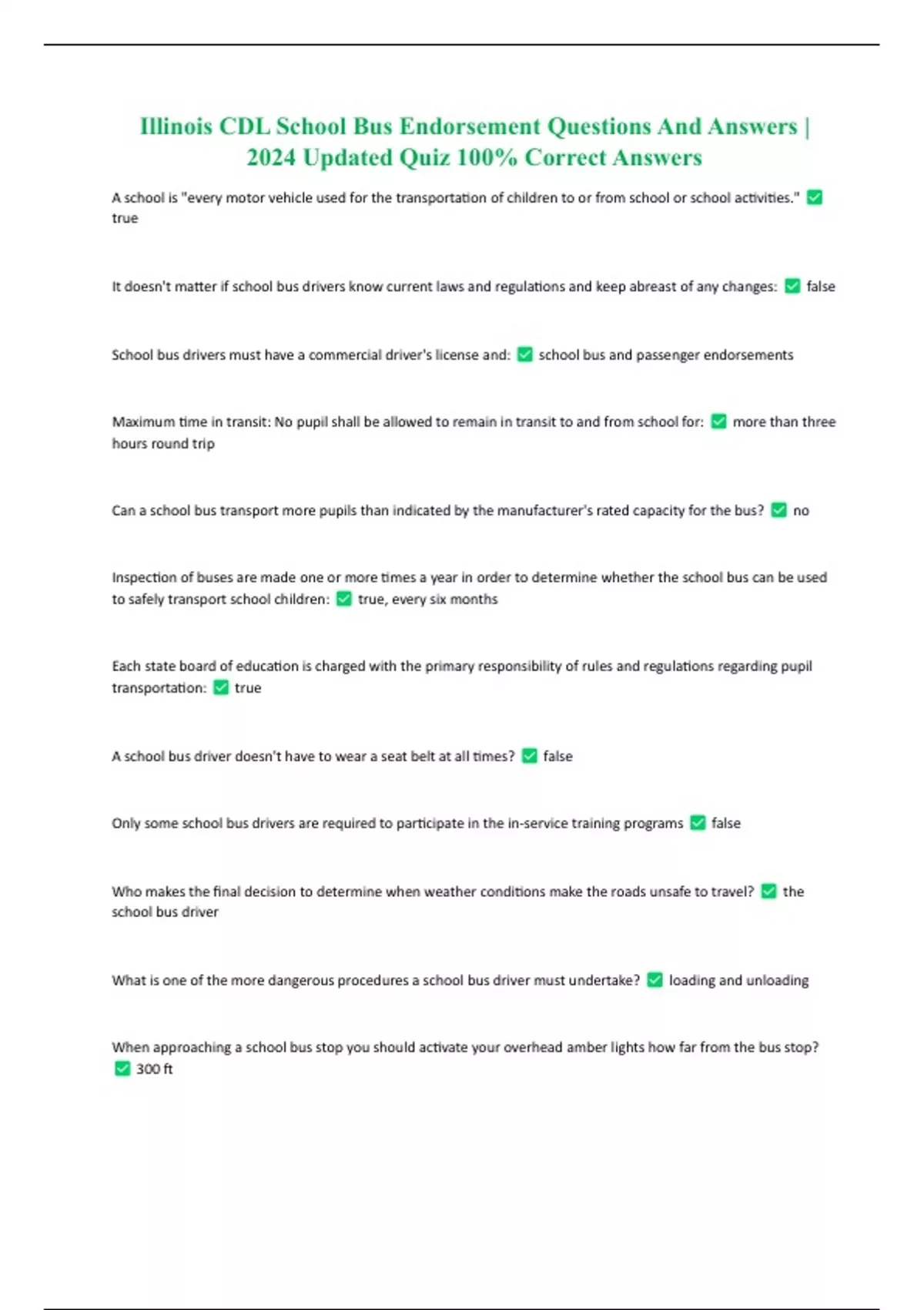 Illinois CDL School Bus Endorsement Questions And Answers | 2024 ...