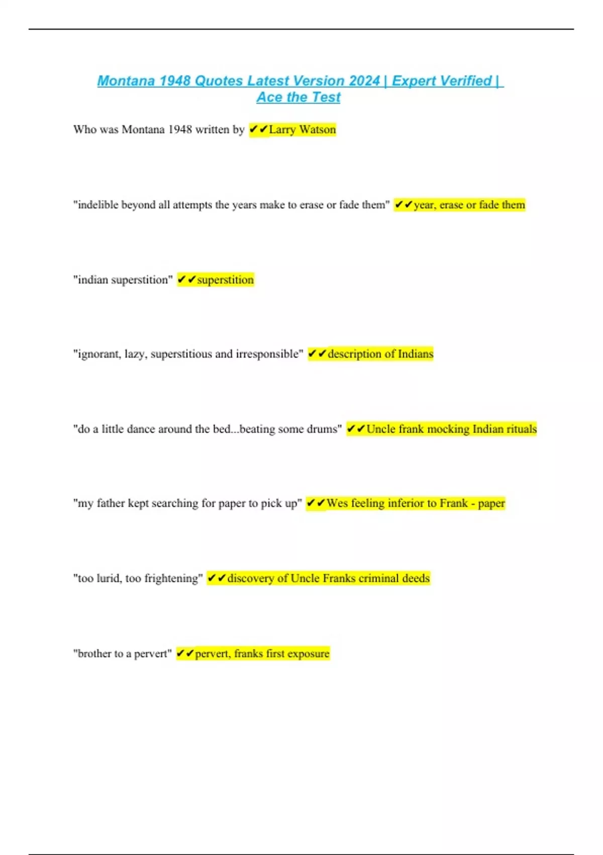 Montana 1948 Quotes Latest Version 2024 | Expert Verified | Ace the ...