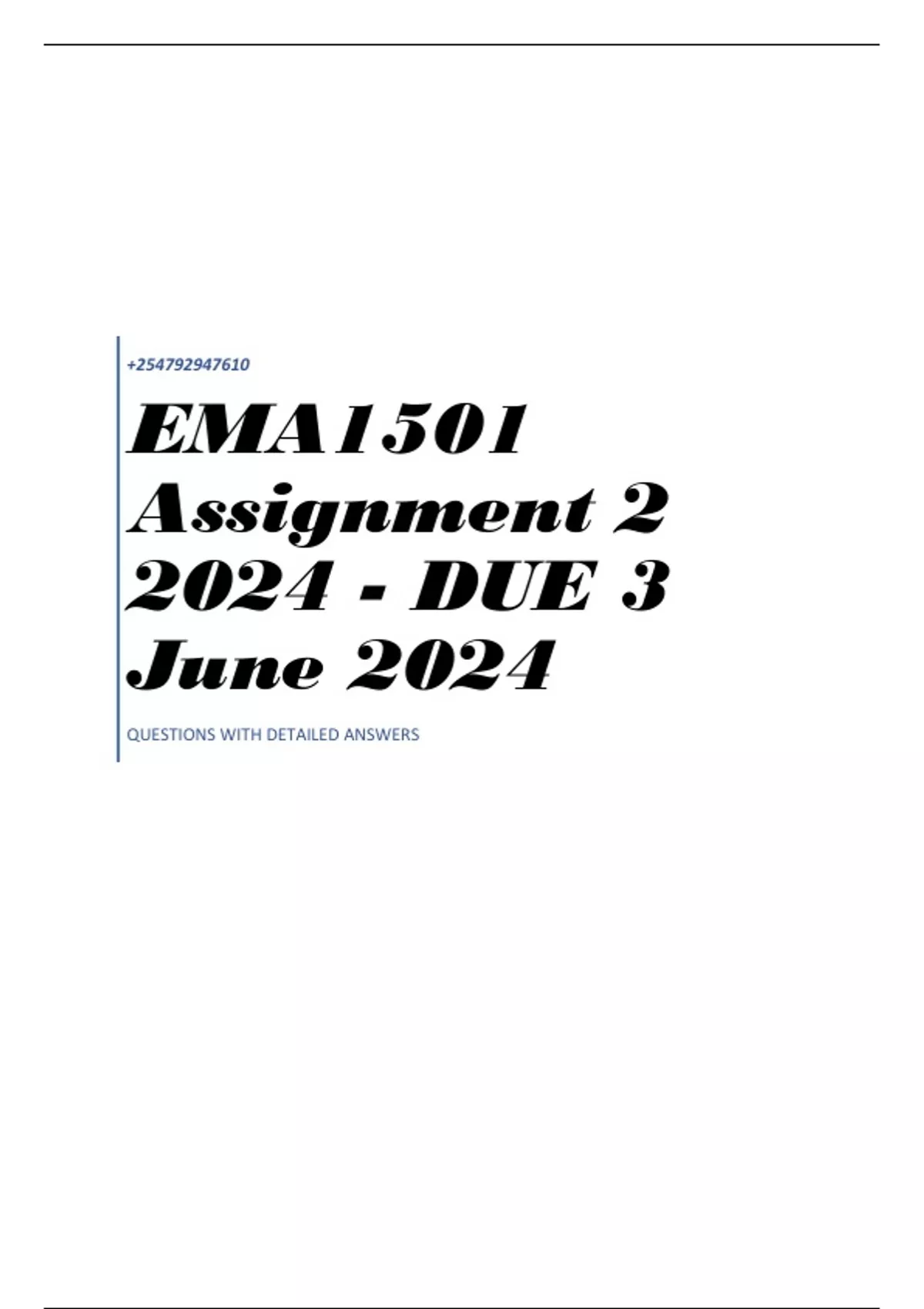 EMA1501 Assignment 2 2024 - DUE 3 June 2024 - EMA1501 (EMA1501) - Stuvia SA