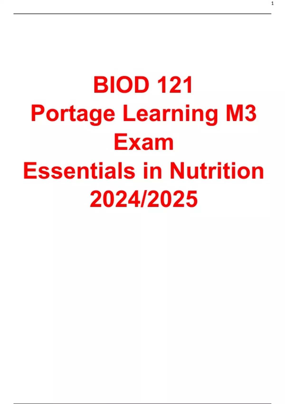 BIOD 121 Portage Learning M3 Exam Essentials in Nutrition 2024/2025 ...