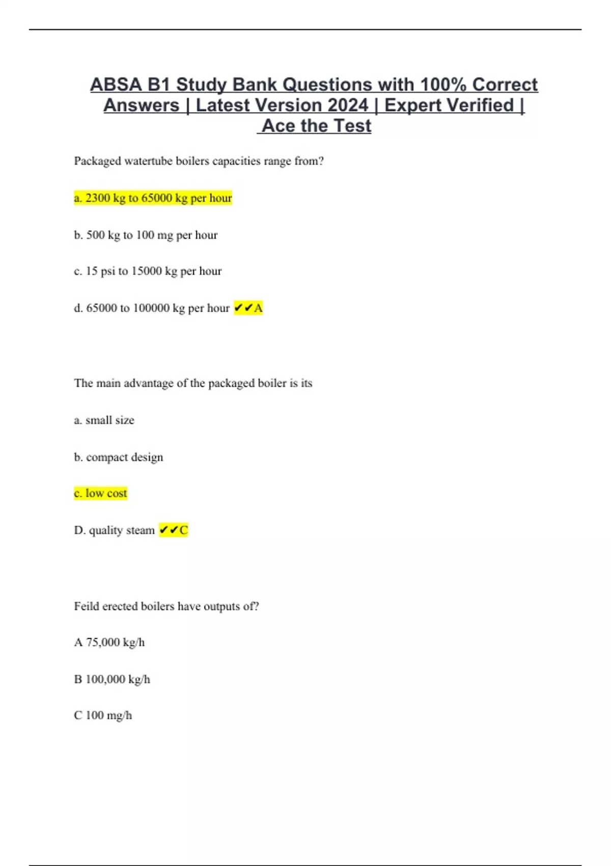 ABSA B1 Study Bank Questions with 100% Correct Answers | Latest Version ...