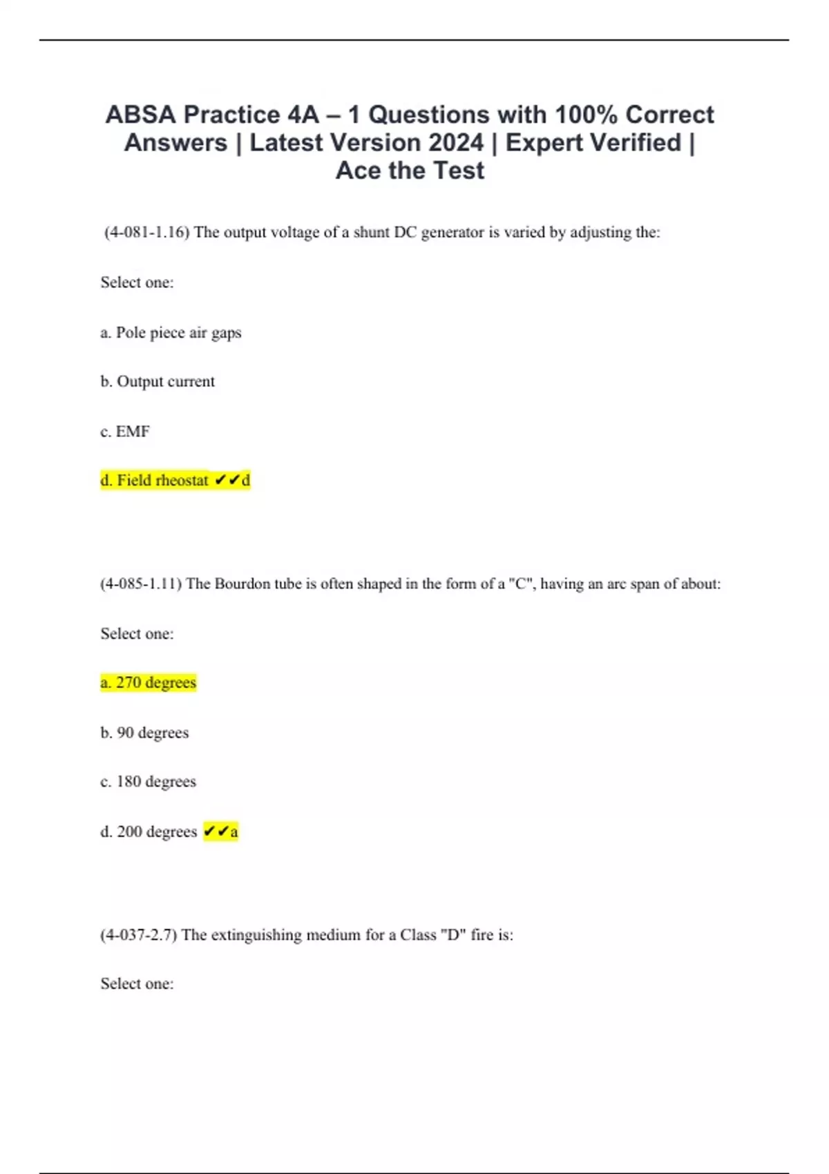 ABSA Practice 4A – 1 Questions with 100% Correct Answers | Latest ...