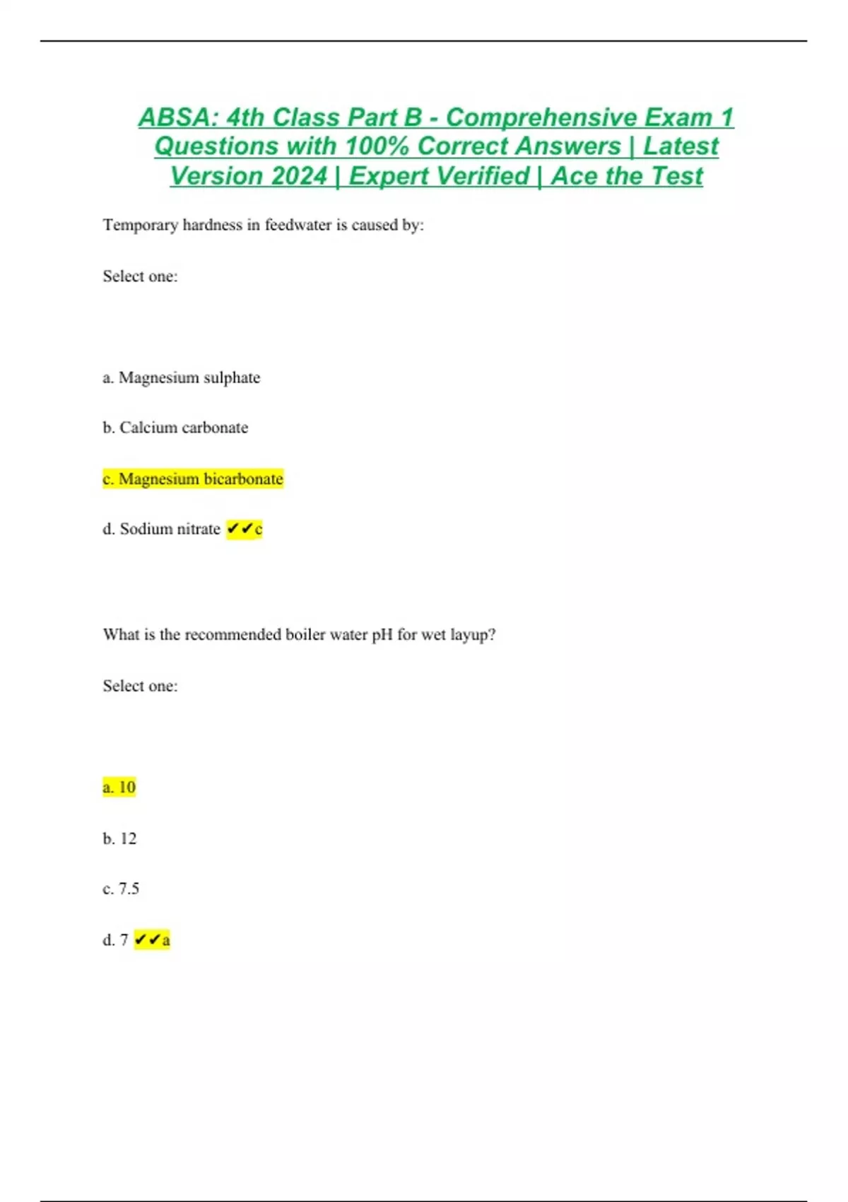 ABSA: 4th Class Part B - Comprehensive Exam 1 Questions with 100% ...