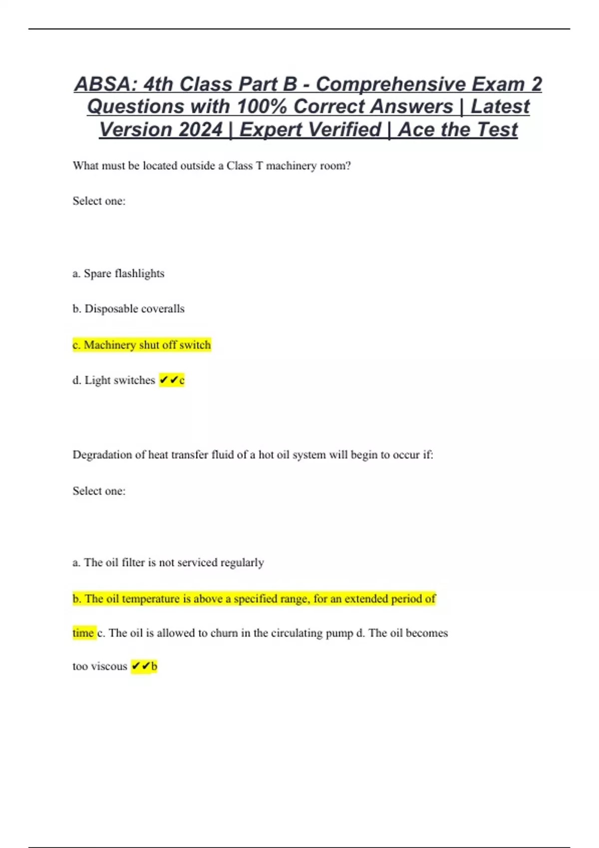 ABSA: 4th Class Part B - Comprehensive Exam 2 Questions with 100% ...