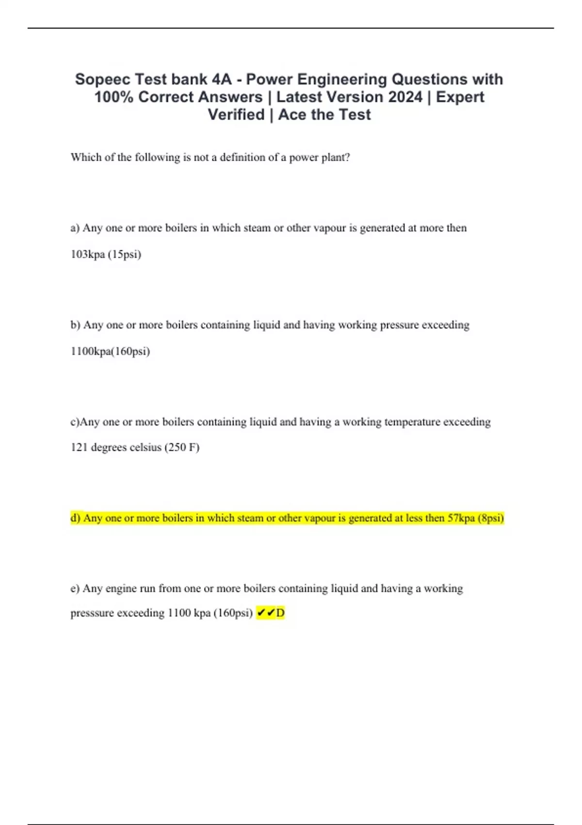 Sopeec Test bank 4A - Power Engineering Questions with 100% Correct ...