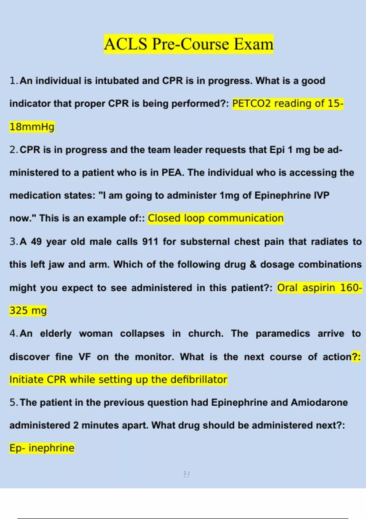 ACLS Pre-Course Exam Questions and Answers (2024 / 2025) (Verified ...