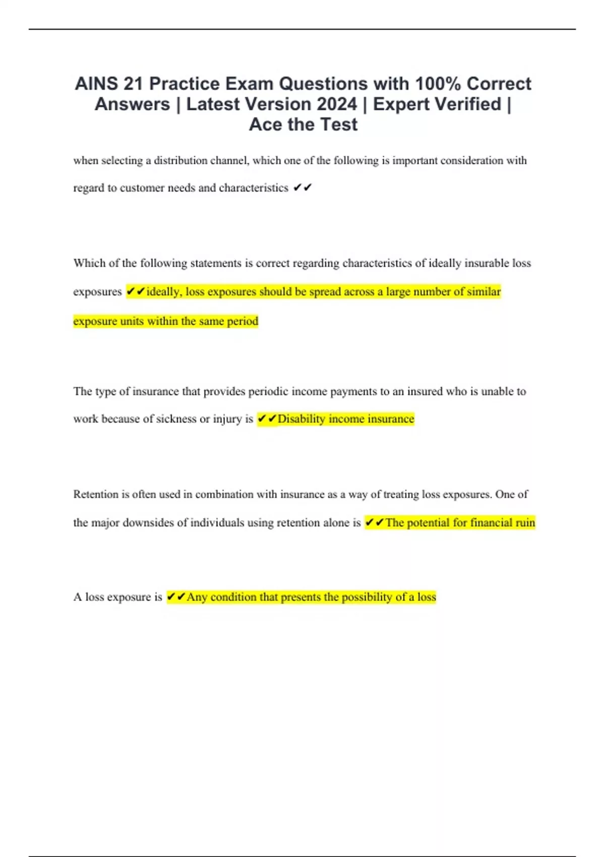 AINS 21 Practice Exam Questions with 100% Correct Answers | Latest ...