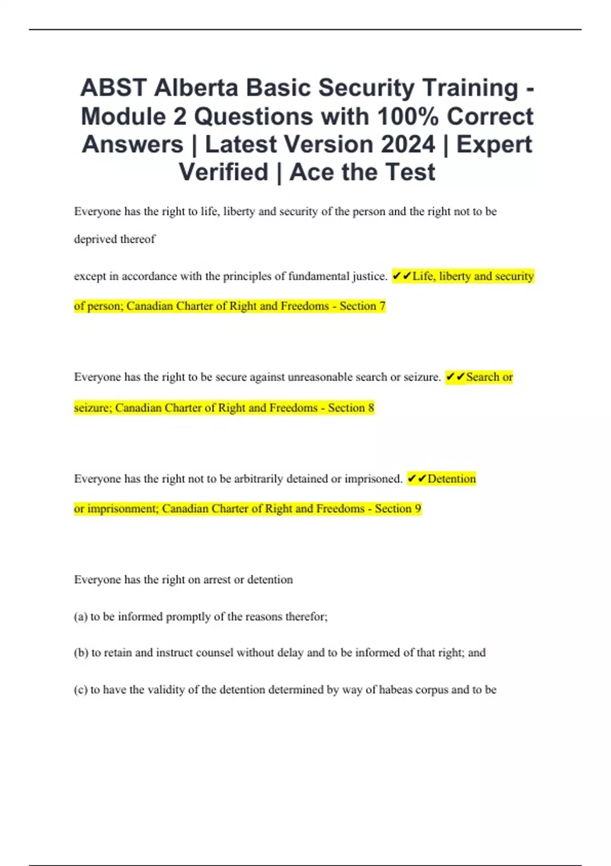 ABST Alberta Basic Security Training - Module 2 Questions with 100% ...