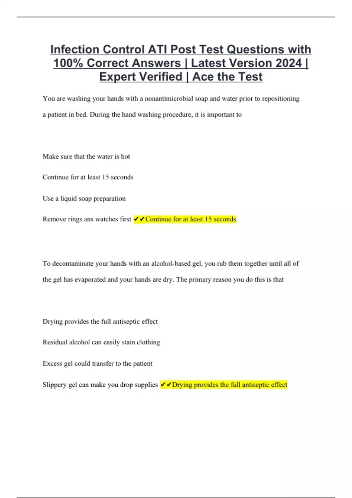 Infection Control ATI Post Test Questions with 100% Correct Answers ...