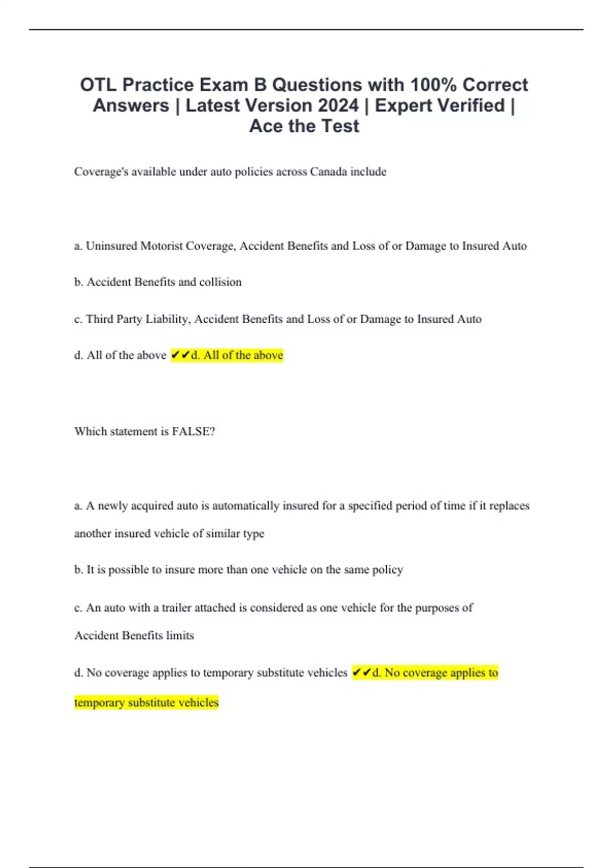 OTL Practice Exam B Questions with 100% Correct Answers | Latest ...