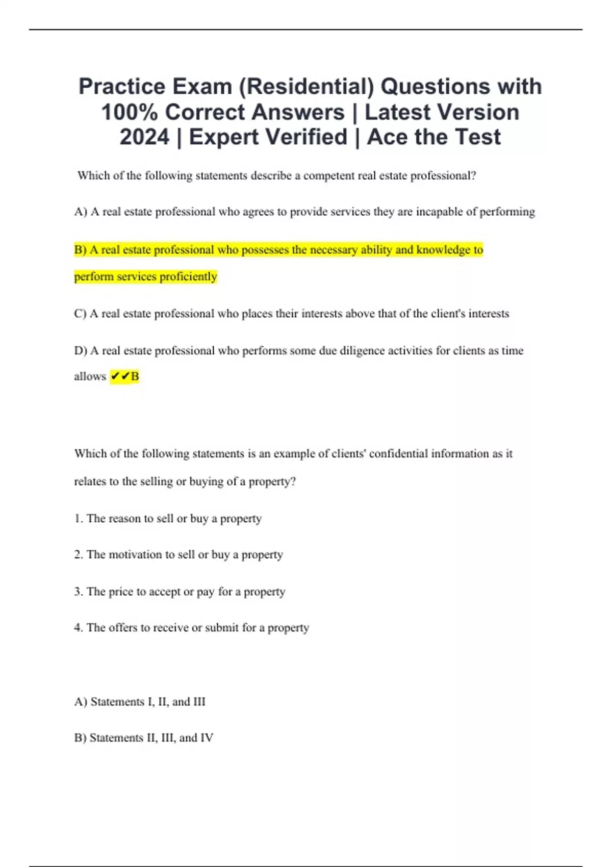 Practice Exam (Residential) Questions with 100% Correct Answers ...