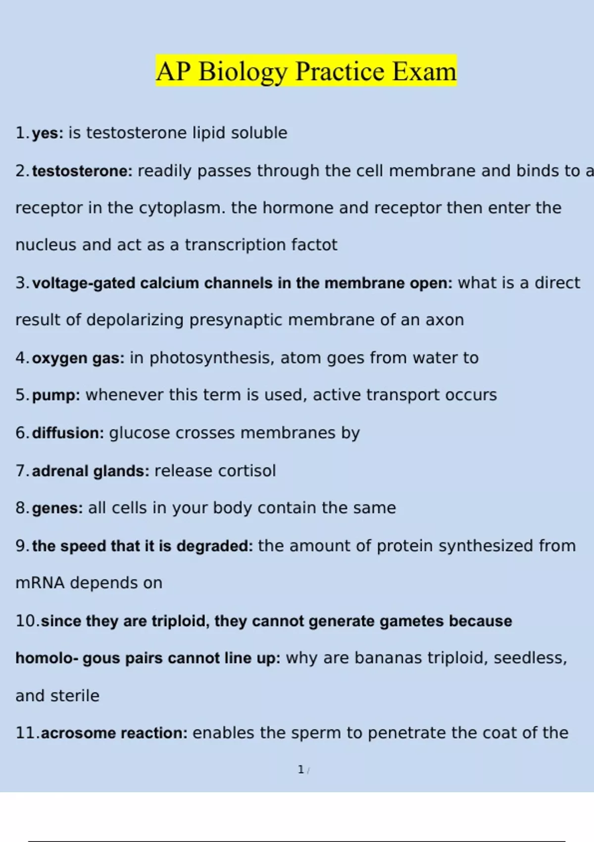 AP Biology Practice Exam Questions and Answers (2024 / 2025) (Verified ...