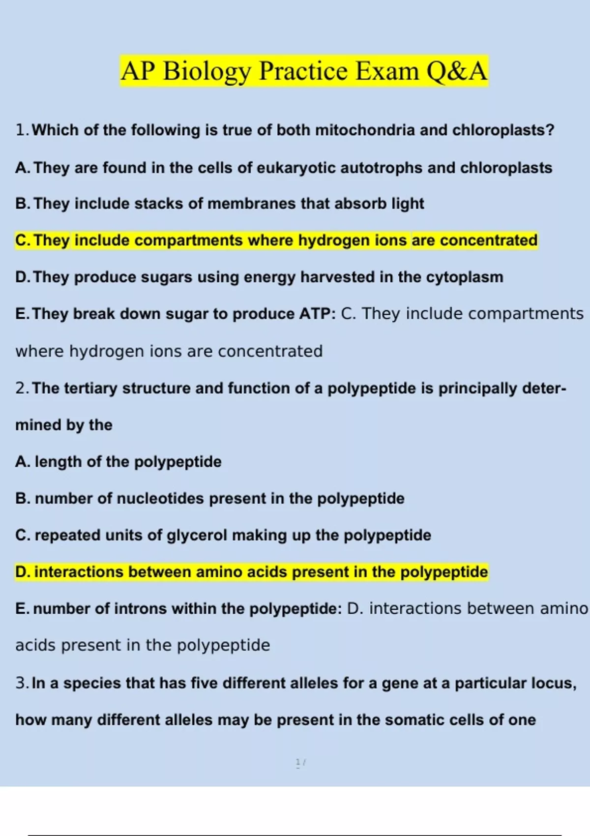 AP Biology Practice Exam Questions and Answers (2024 / 2025) (Verified ...