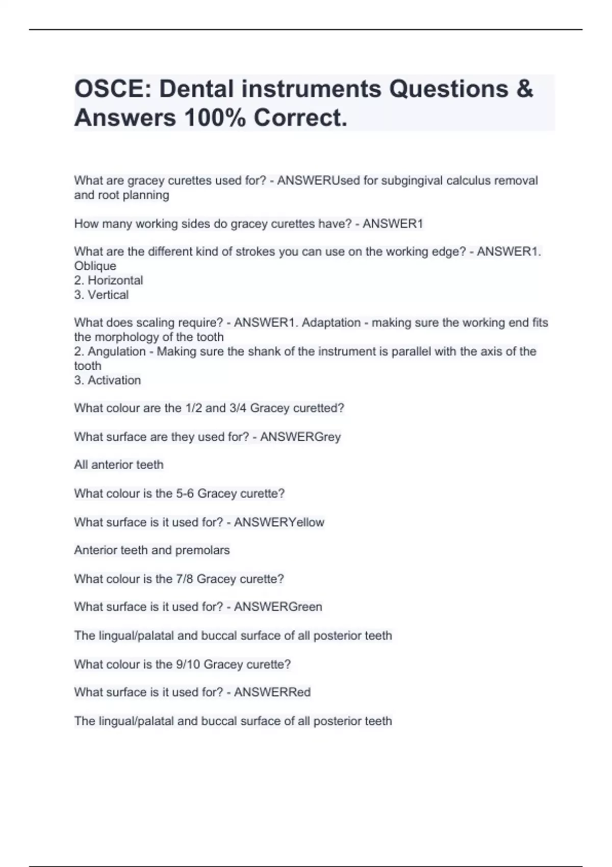 OSCE: Dental instruments Questions & Answers 100% Correct. - OSCE ...