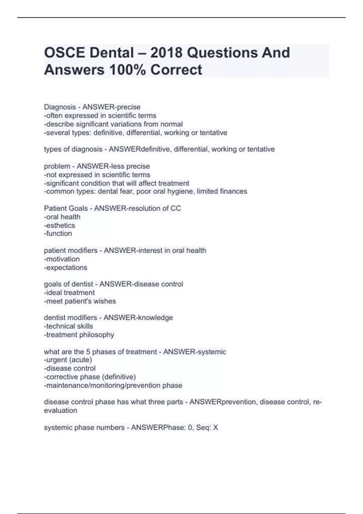 OSCE Dental – 2018 Questions And Answers 100% Correct - OSCE Dental ...