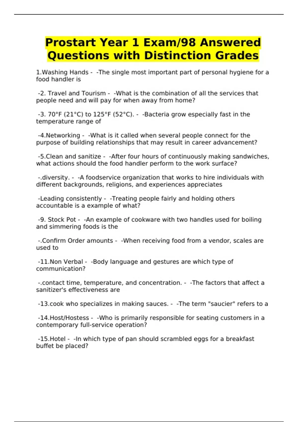 Prostart Year 1 Exam/98 Answered Questions with Distinction Grades ...