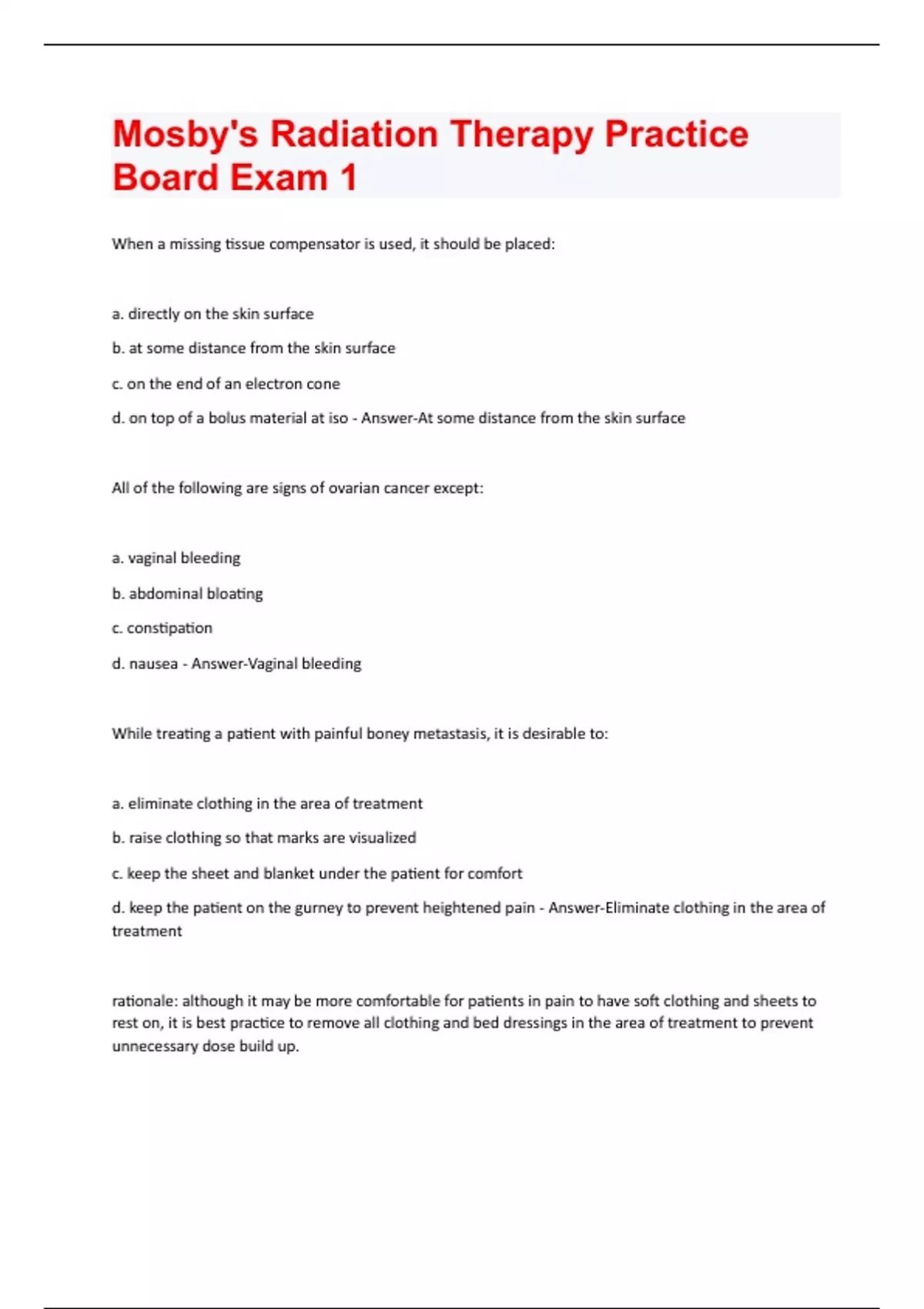 Mosby's Radiation Therapy Practice Board Exam 1 Questions and Answers ...