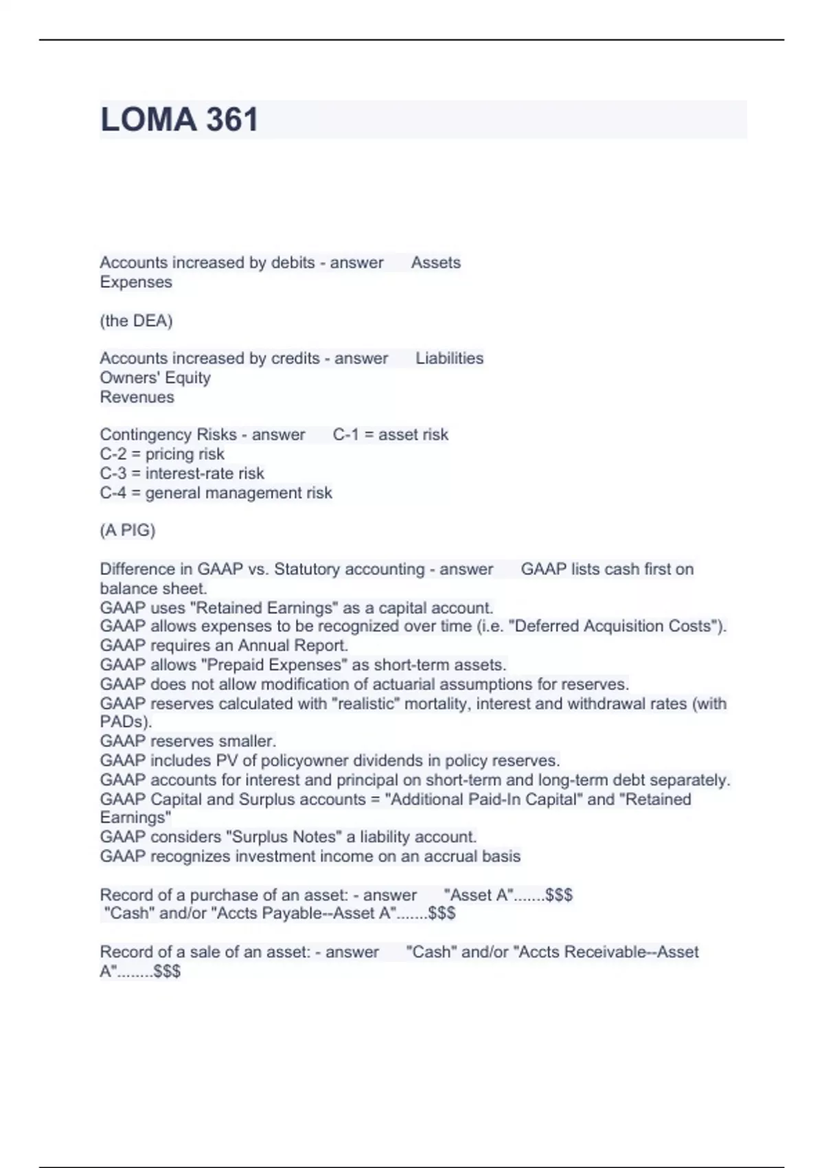 LOMA 361 QUESTIONS WITH CORRECT ANSWERS 2024 - LOMA - Stuvia US