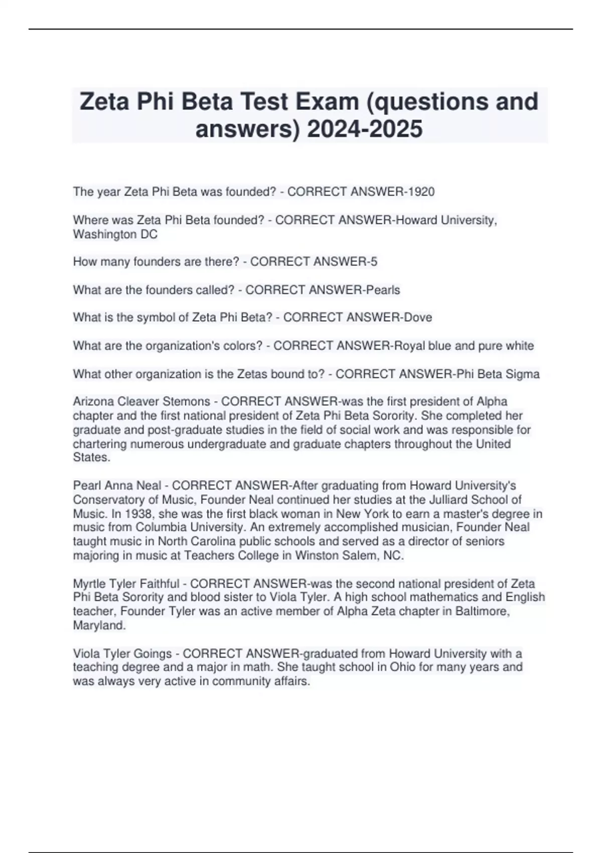 Zeta Phi Beta Test Exam (questions and answers) - Zeta . - Stuvia US