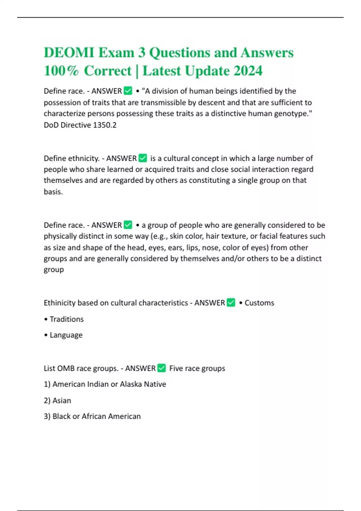 DEOMI Exam 3 Questions and Answers 100% Correct | Latest Update 2024 ...