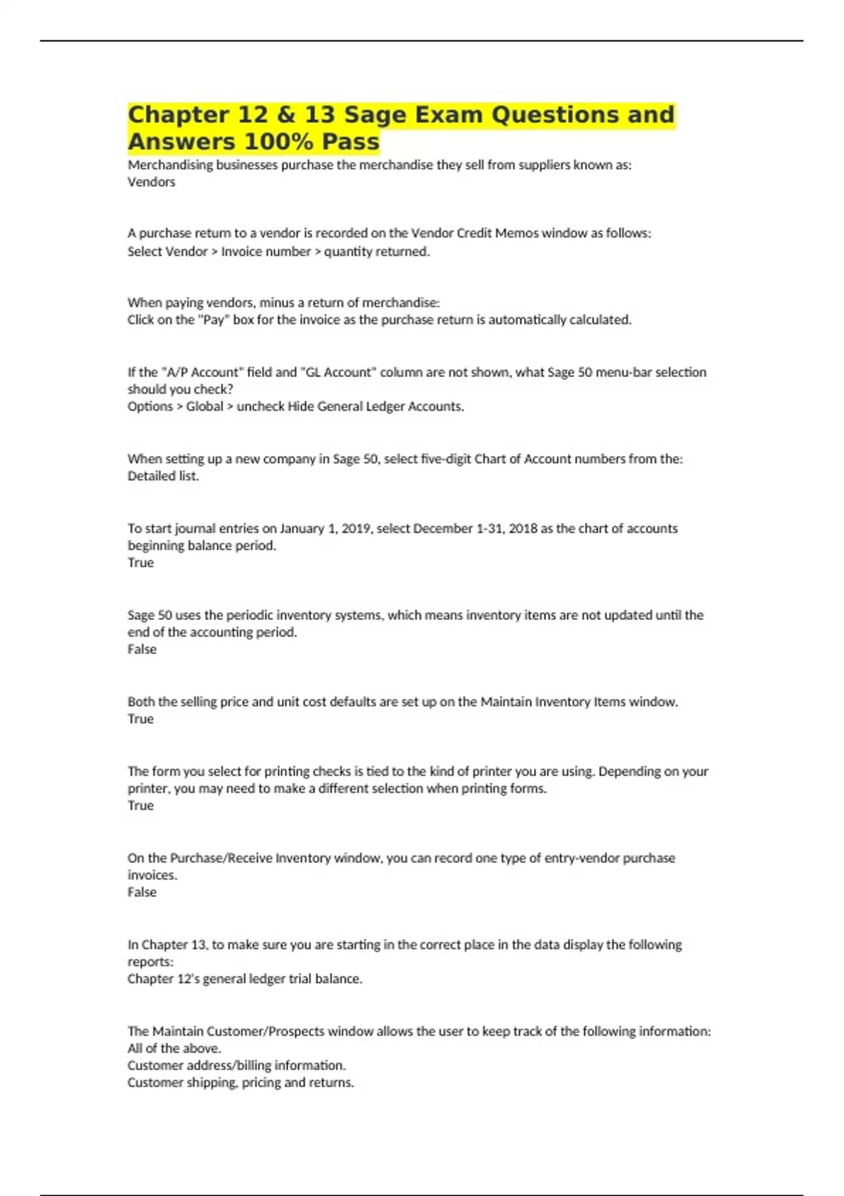 Chapter 12 & 13 Sage Exam Questions and Answers 100% Pass - Sage ...