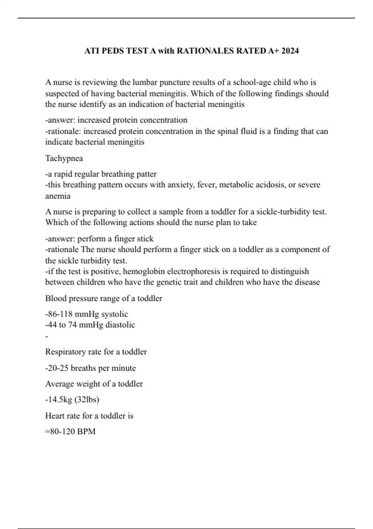 ATI PEDS TEST A with RATIONALES RATED A+ 2024 - ATI RN Care Of Children ...