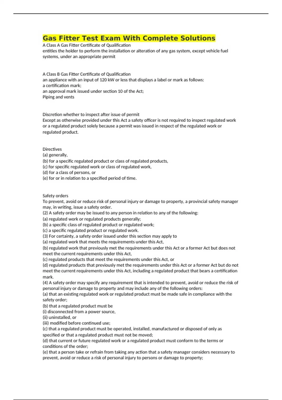 Gas Fitter Test Exam With Complete Solutions - Gas Fitter - Stuvia US