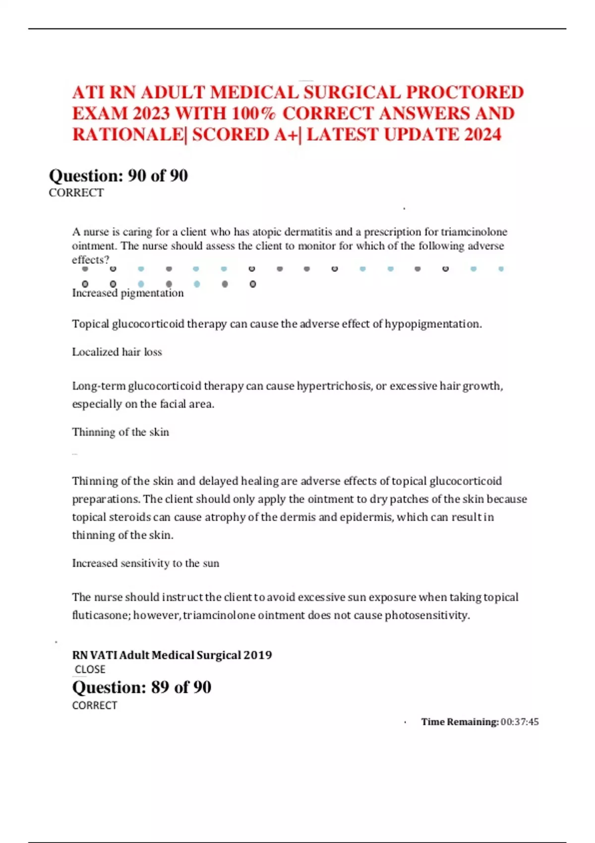 ATI RN ADULT MEDICAL SURGICAL PROCTORED EXAM 2023 WITH 100% CORRECT ...