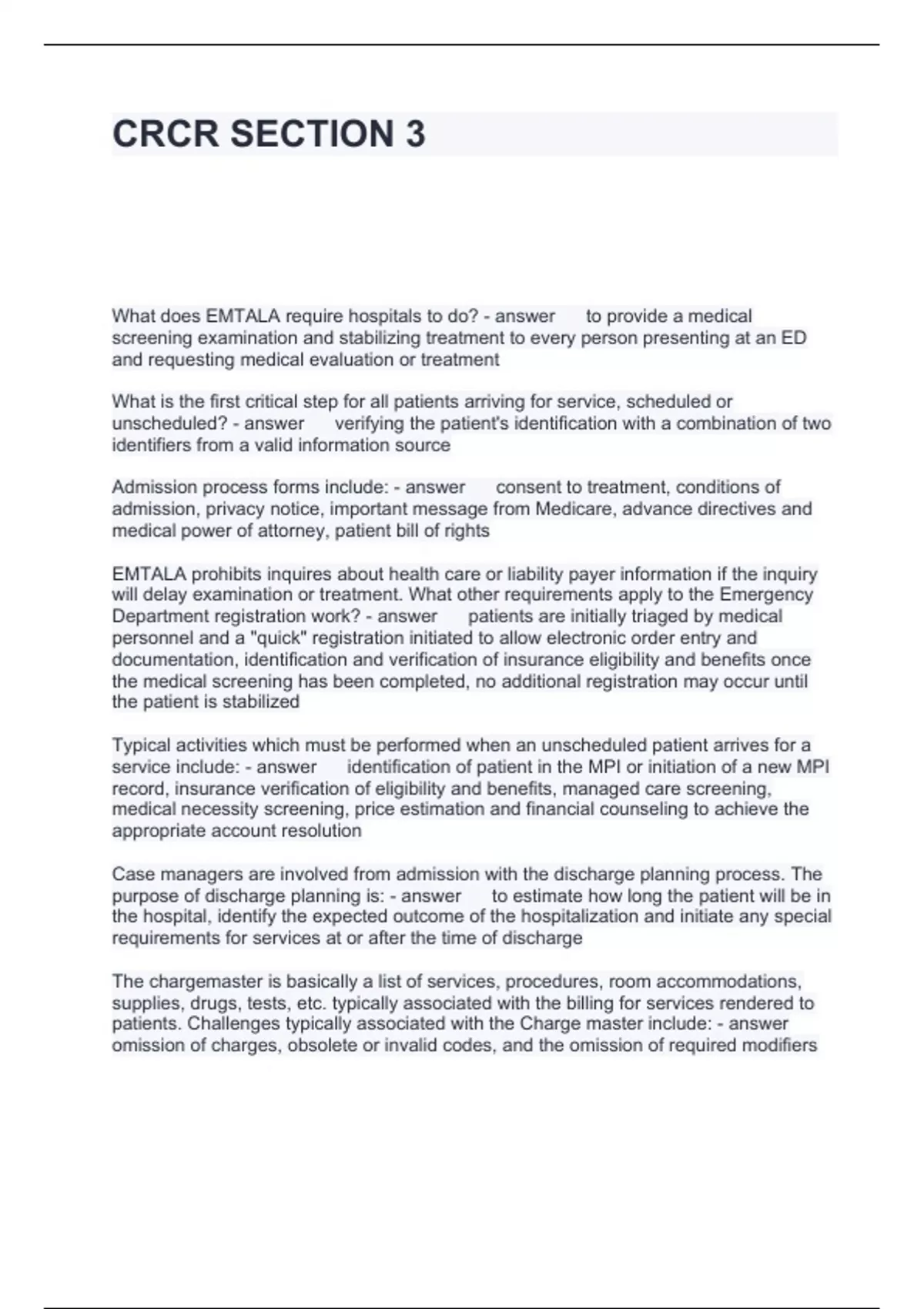 CRCR SECTION 3 QUESTIONS WITH CORRECT ANSWERS 2024 - CRCR - Stuvia US