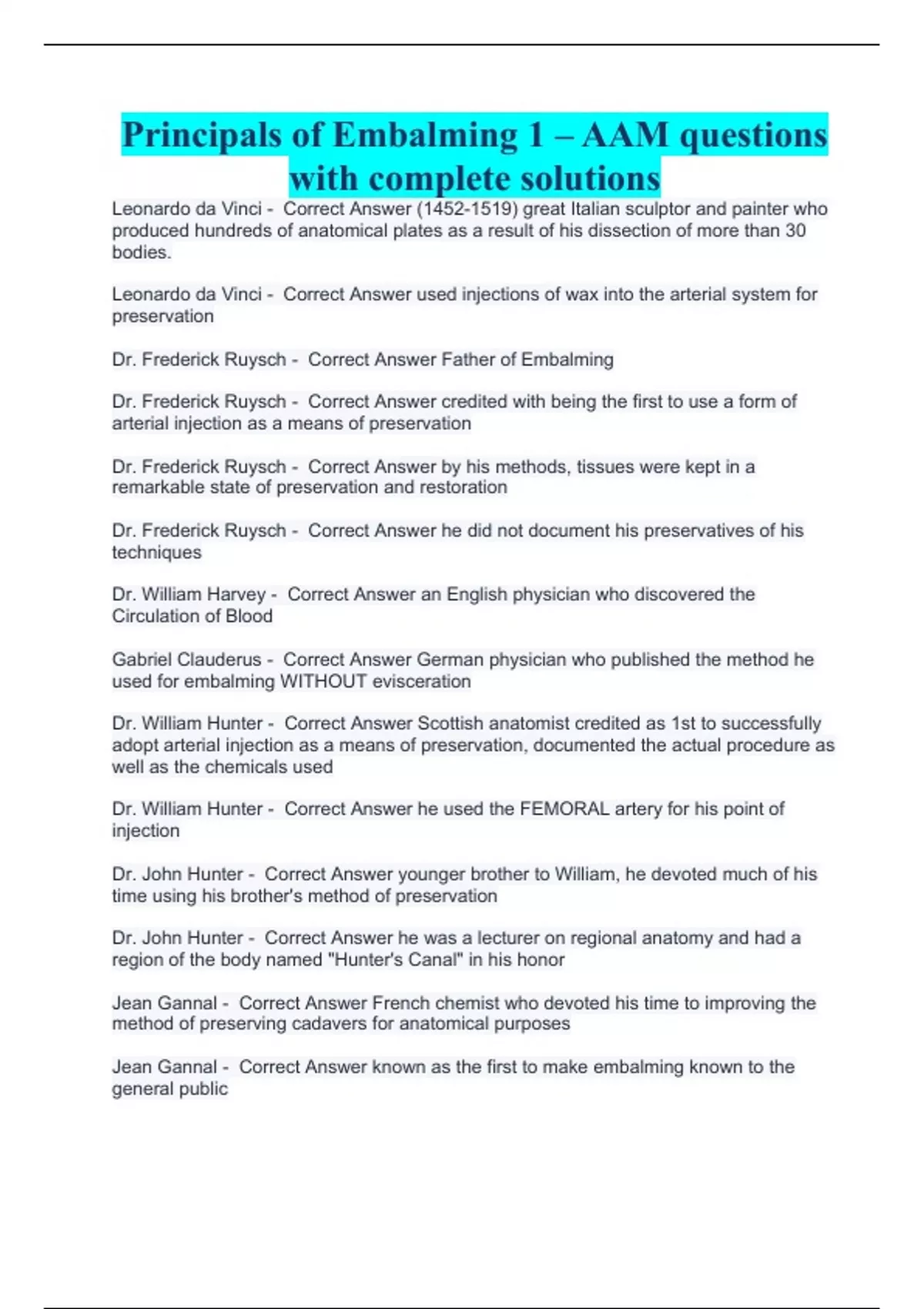 Principals of Embalming 1 – AAM questions with complete solutions ...