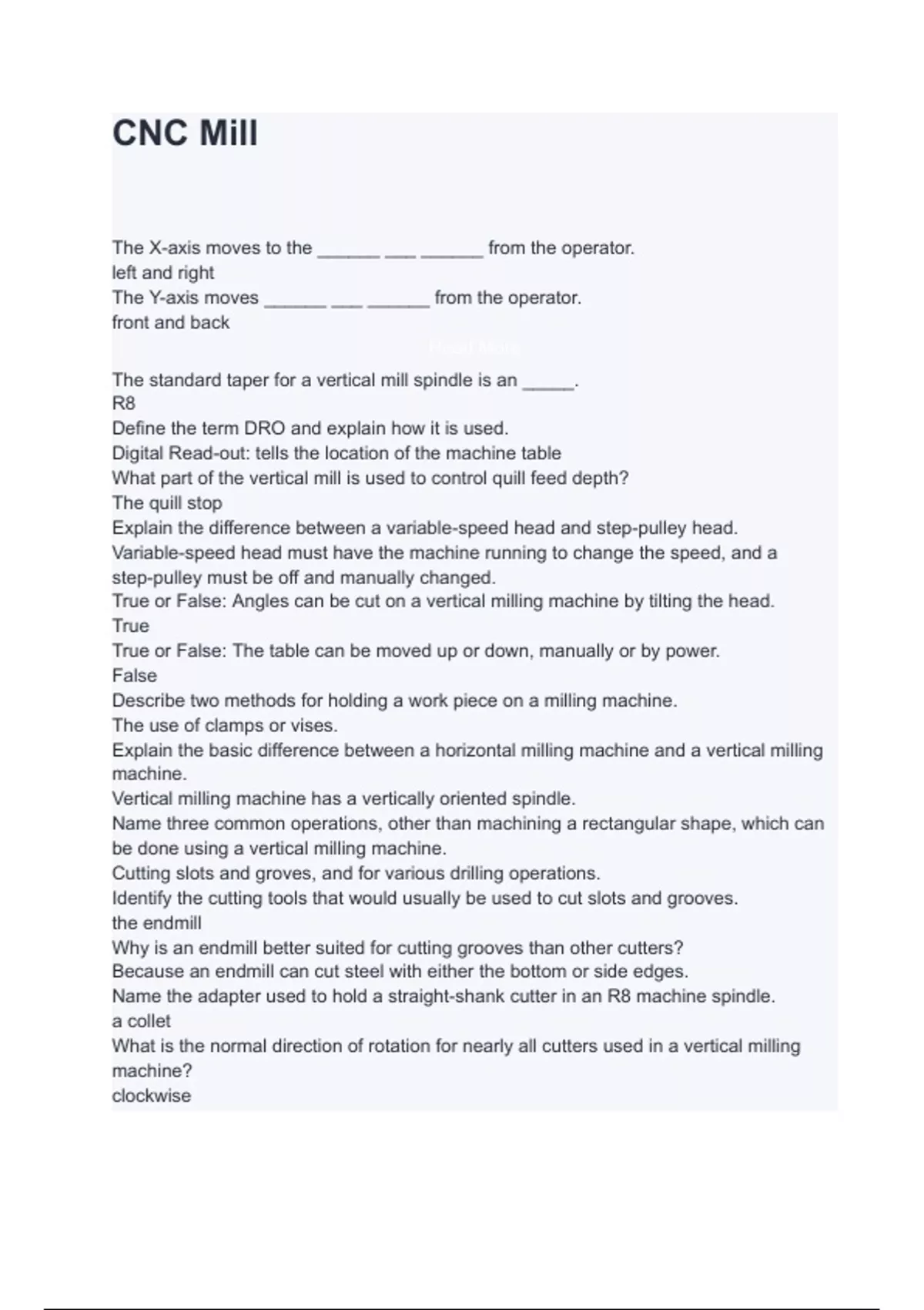 CNC Mill EXAM QUESTIONS AND ANSWERS - CNC Mill Operator - Stuvia US
