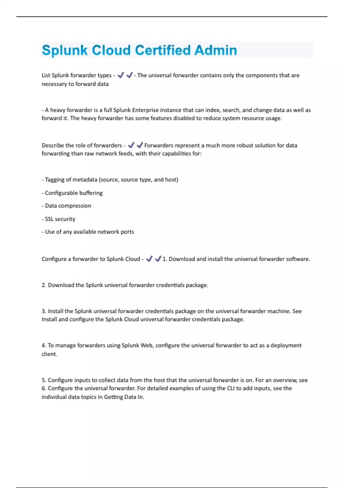Splunk Cloud Certified Admin Questions and Answers with complete ...
