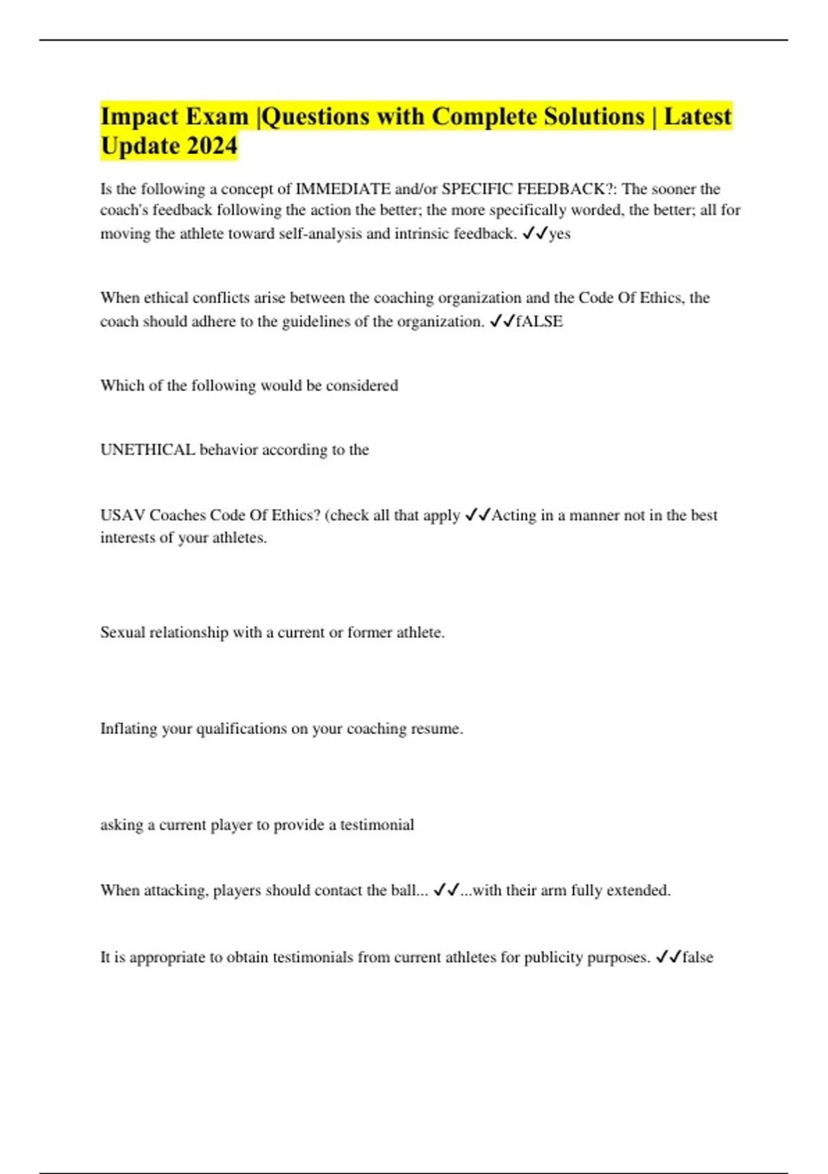 Impact Exam Questions With Complete Solutions Latest Update 2024 Usav Stuvia Us