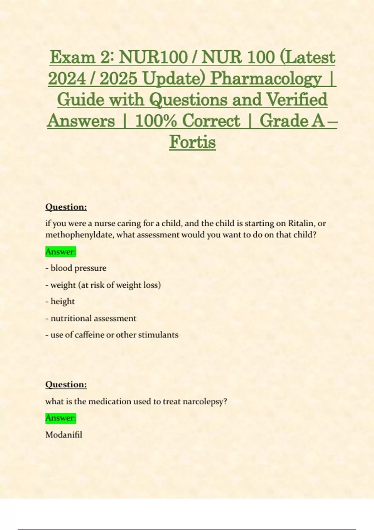 Exam 2: NUR100 / NUR 100 (Latest 2024 / 2025 Update) Pharmacology ...