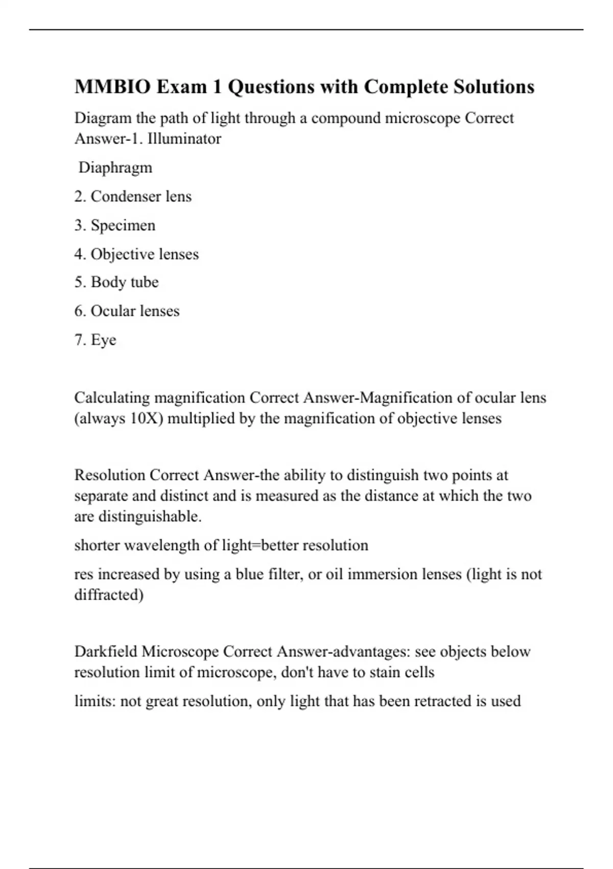 MMBIO Exam 1 Questions with Complete Solutions - MMBIO - Stuvia US